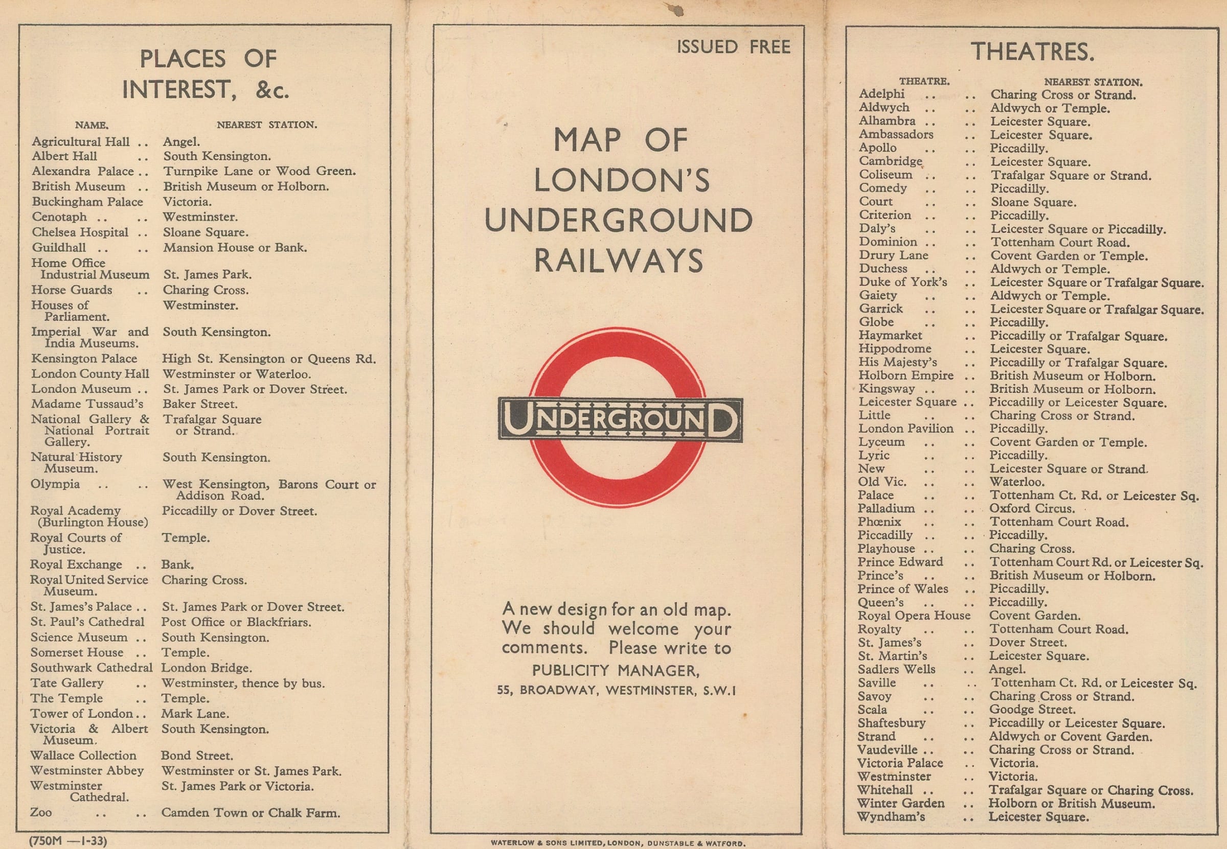 Harry Beck, [First Edition London Underground Map], 1933 | The Map House