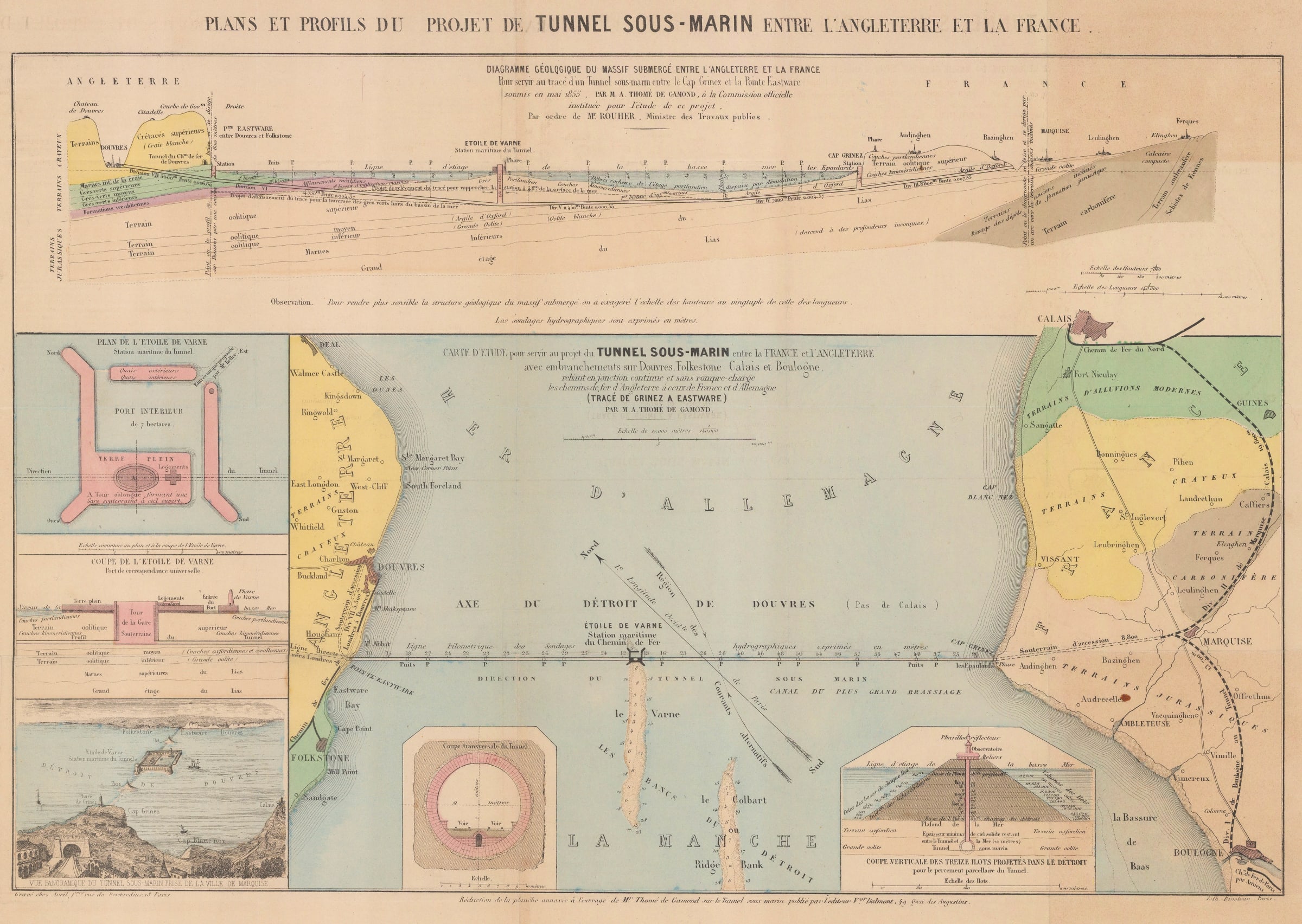 Aimé Thomé de Gamond, An Early Channel Tunnel Plan, 1858 | The Map House