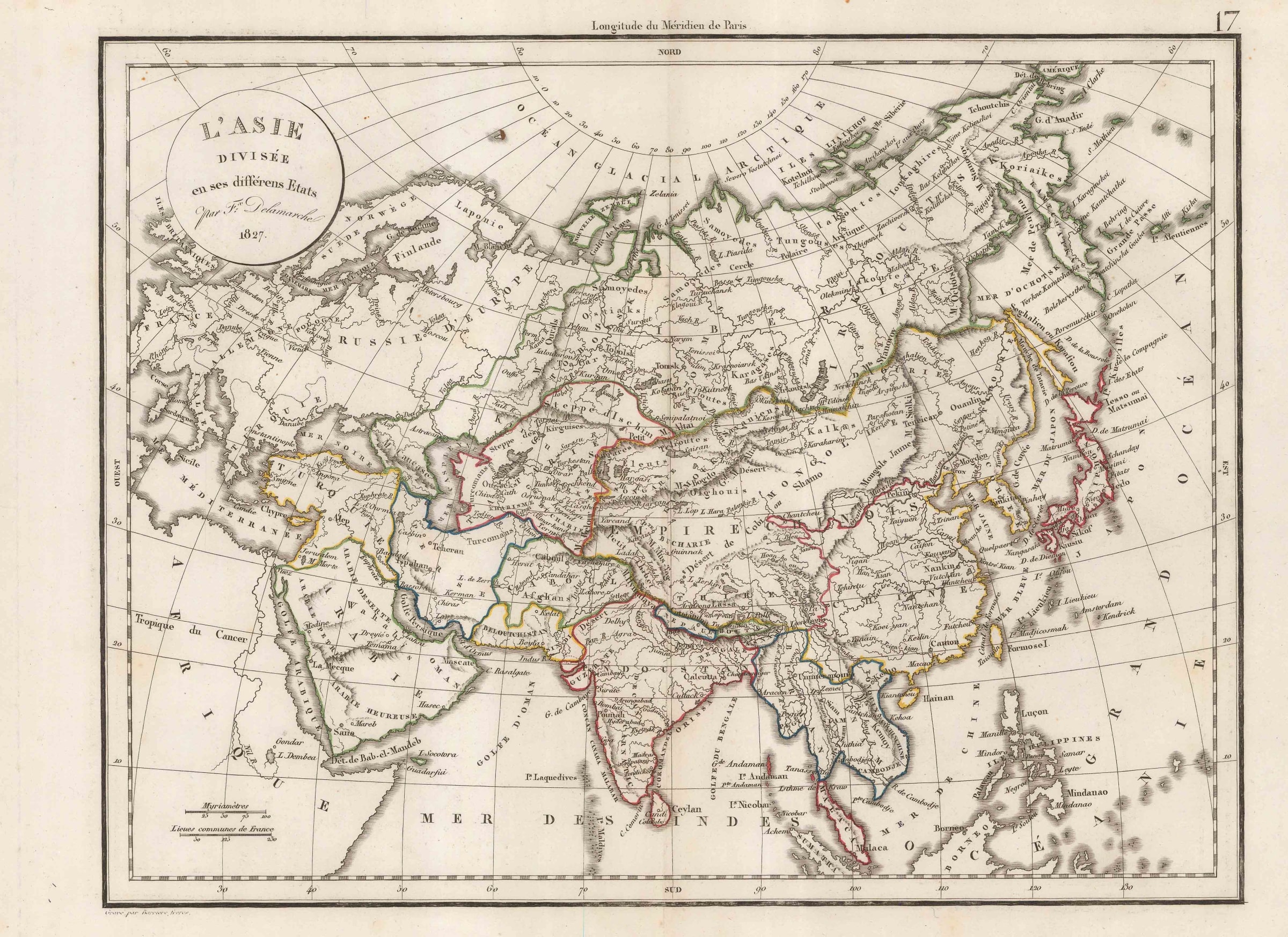 Felix Delamarche, Asia with political boundaries, 1827 | The Map House