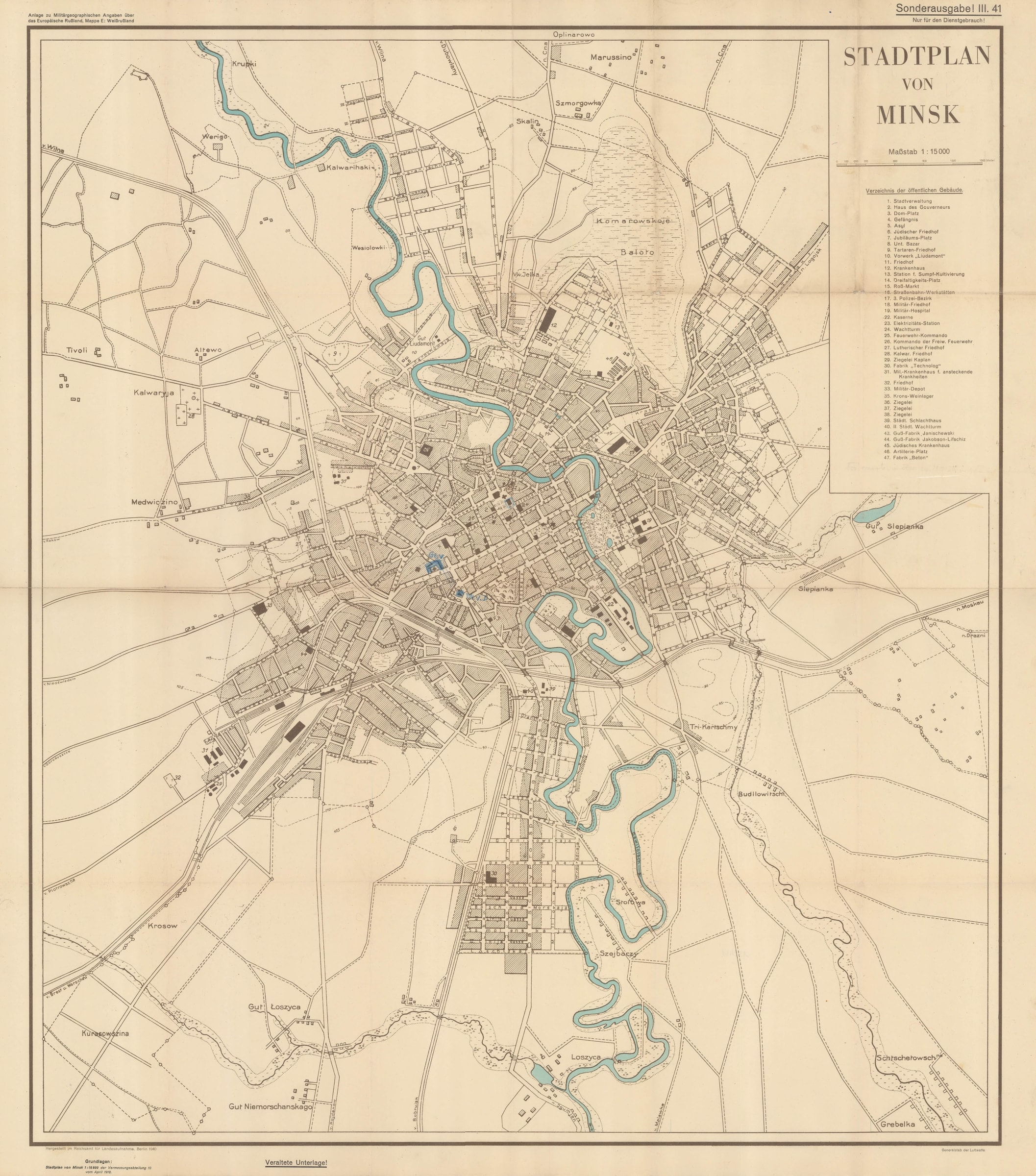 Luftwaffe, WW2-era map of Minsk, 1941 c. | The Map House