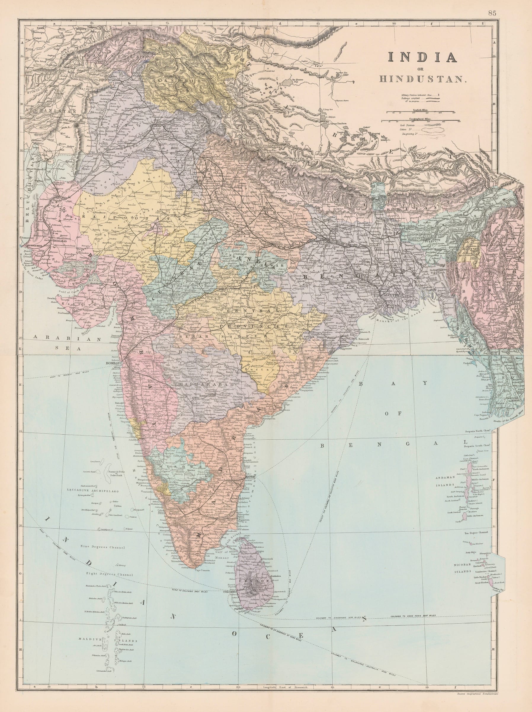 George W. Bacon, India, or Hindustan, 1885 (c.) | The Map House