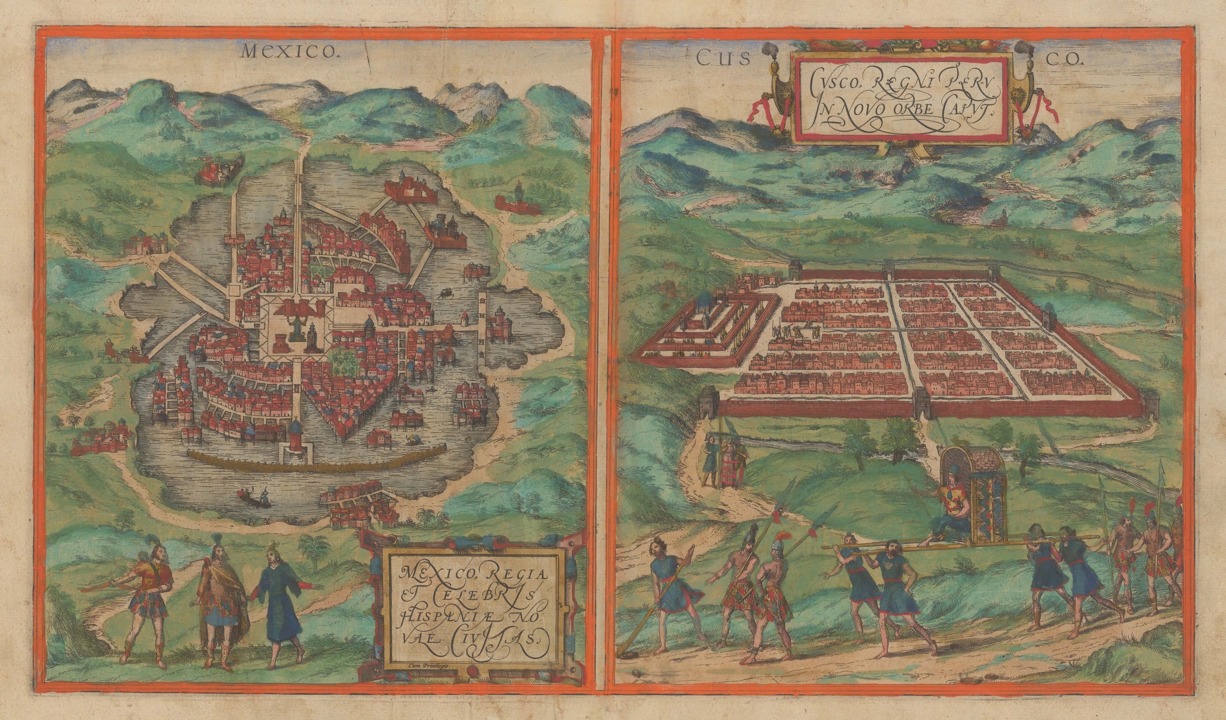 Georg Braun & Frans Hogenberg, Mexico City & Cusco, 1572 | The Map House