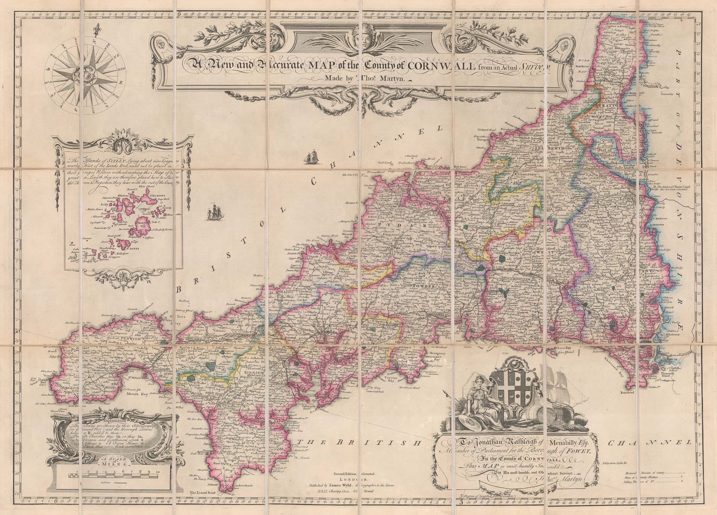 Thomas Martyn, A New and Accurate Map of the County of Cornwall, 1870 c ...
