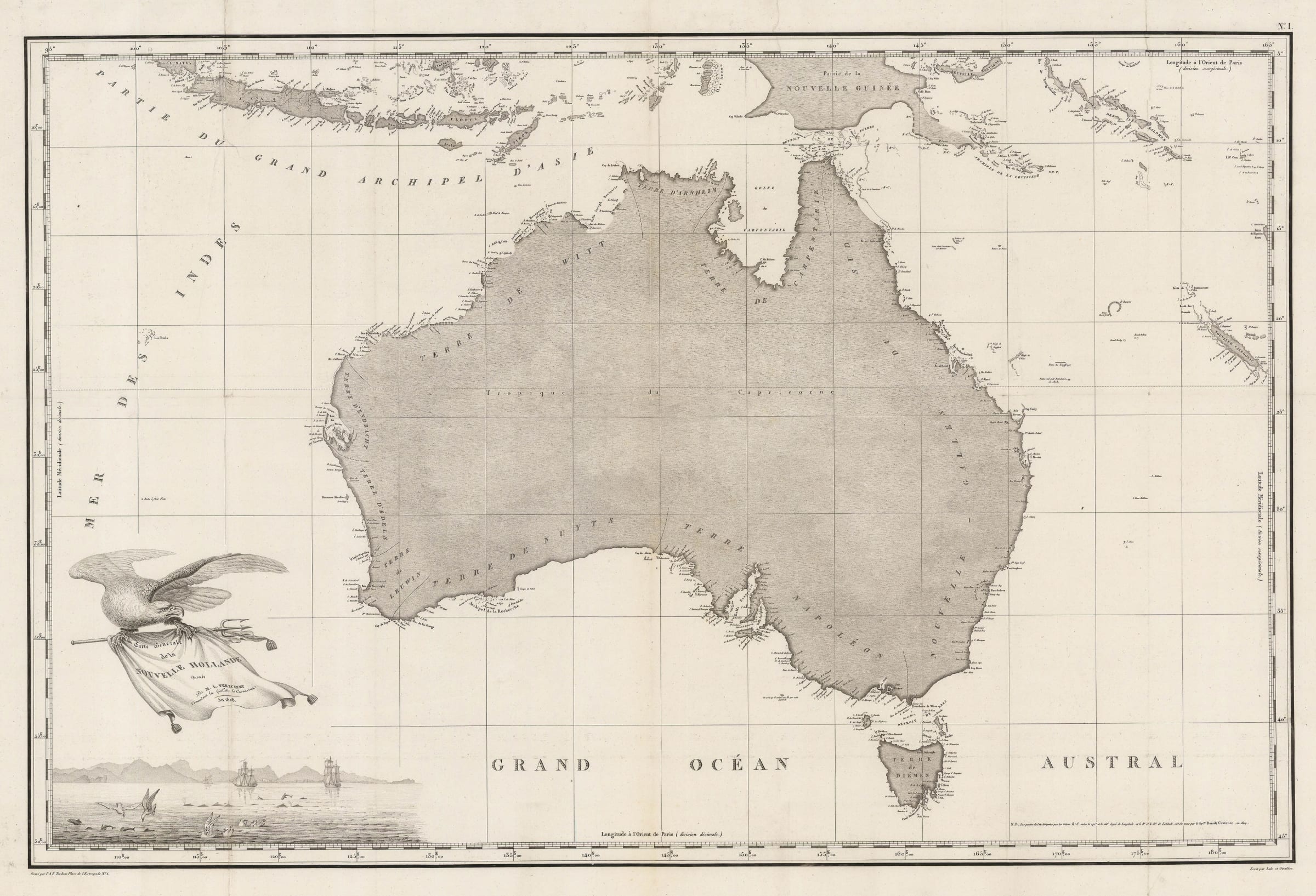 Louis-Claude de Freycinet, French Baudin Expedition map of Australia ...