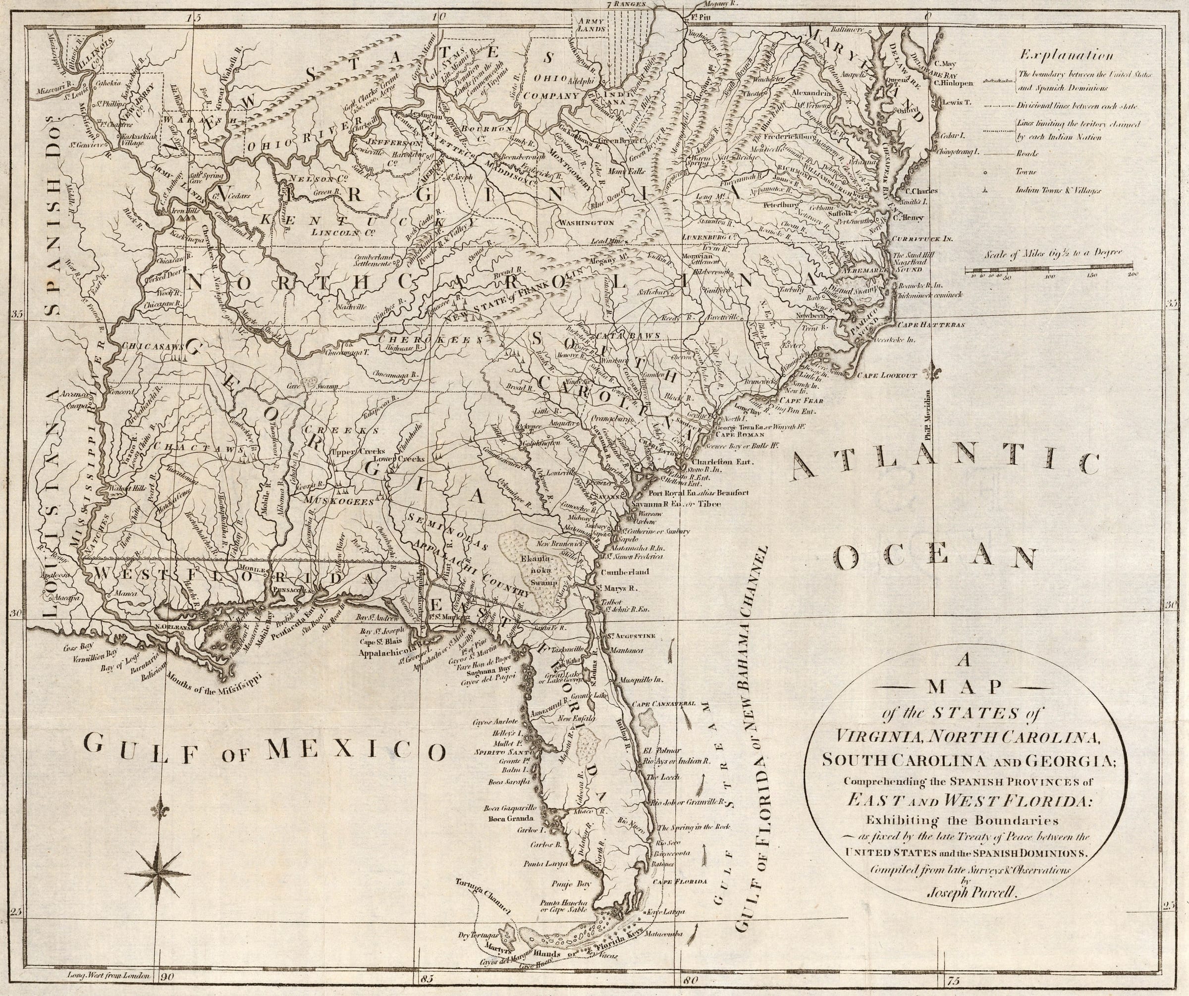 Joseph Purcell, A Map of the States of Virginia, North Carolina, South ...