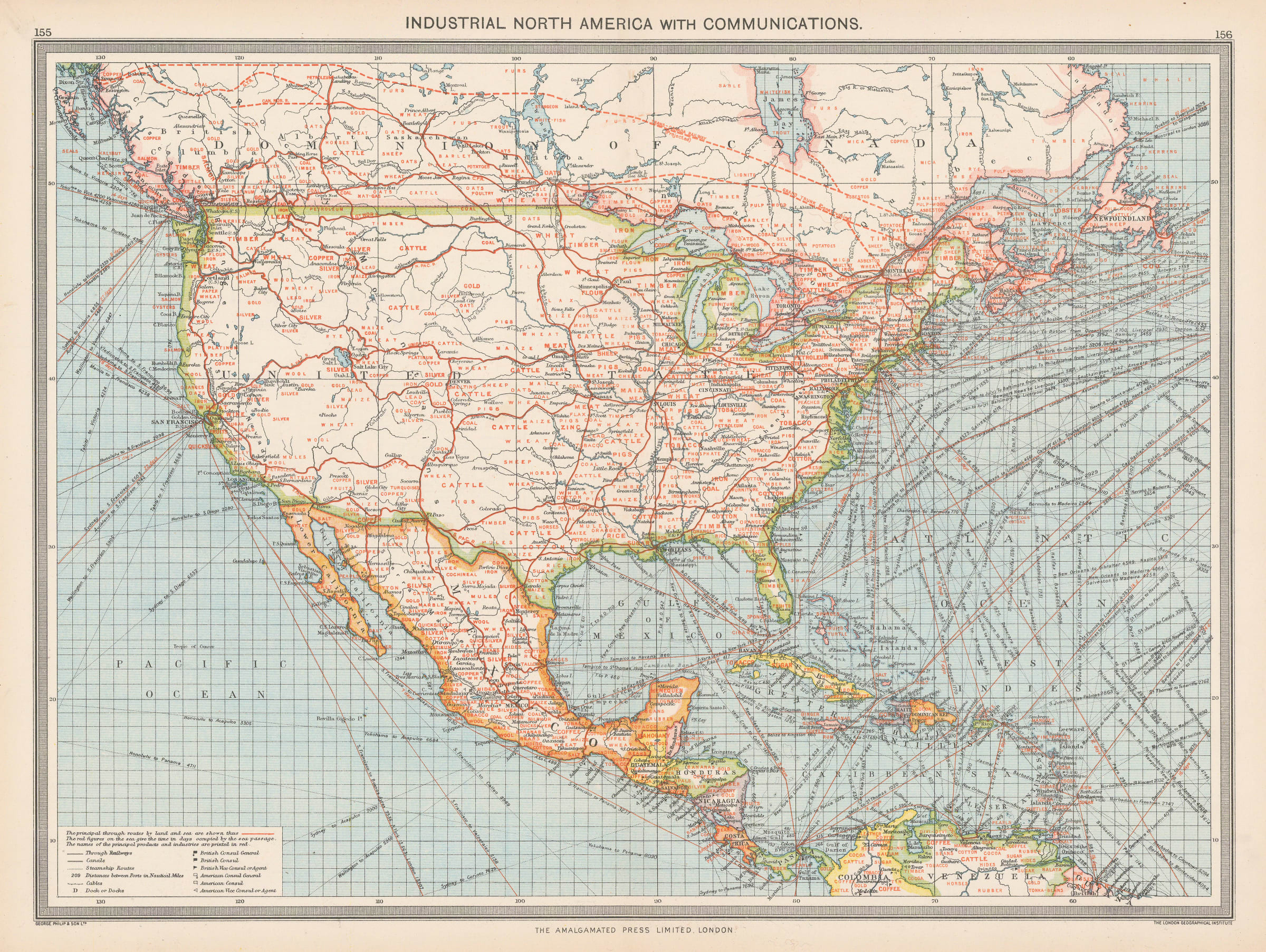 George Philip & Son Ltd., Industrial North America with Communications, 1910 c. | The Map House