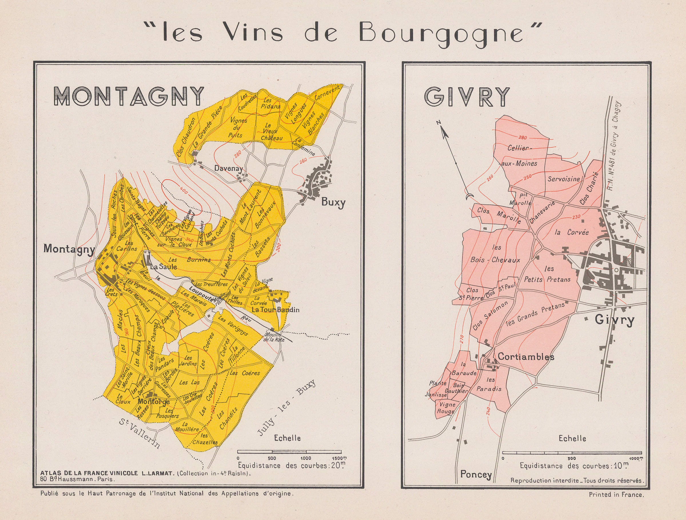 Louis Larmat, Wine map of Montagny & Givry, Burgundy, 1953 | The Map House
