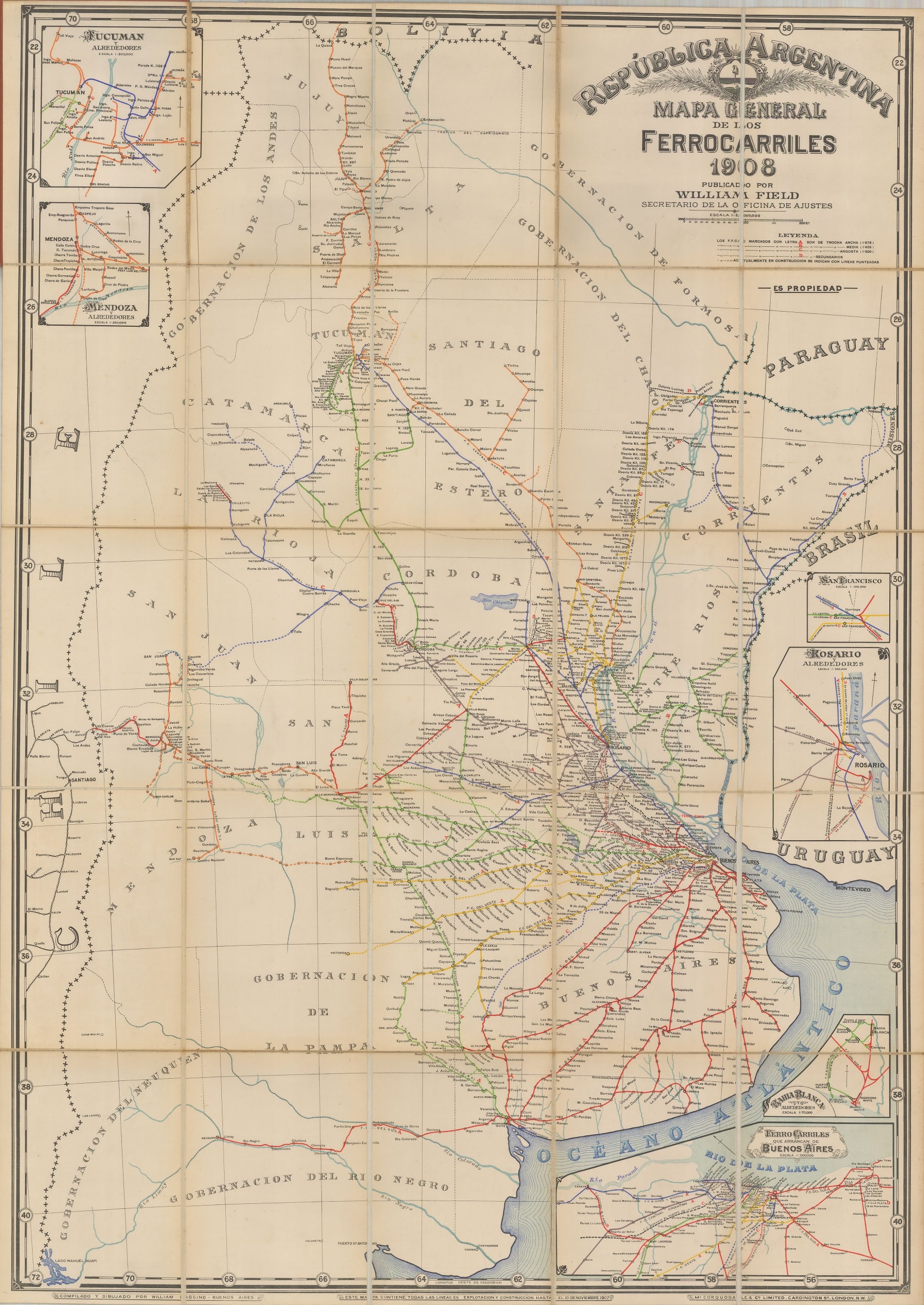 William Field, Railway map of Argentina, 1908 | The Map House