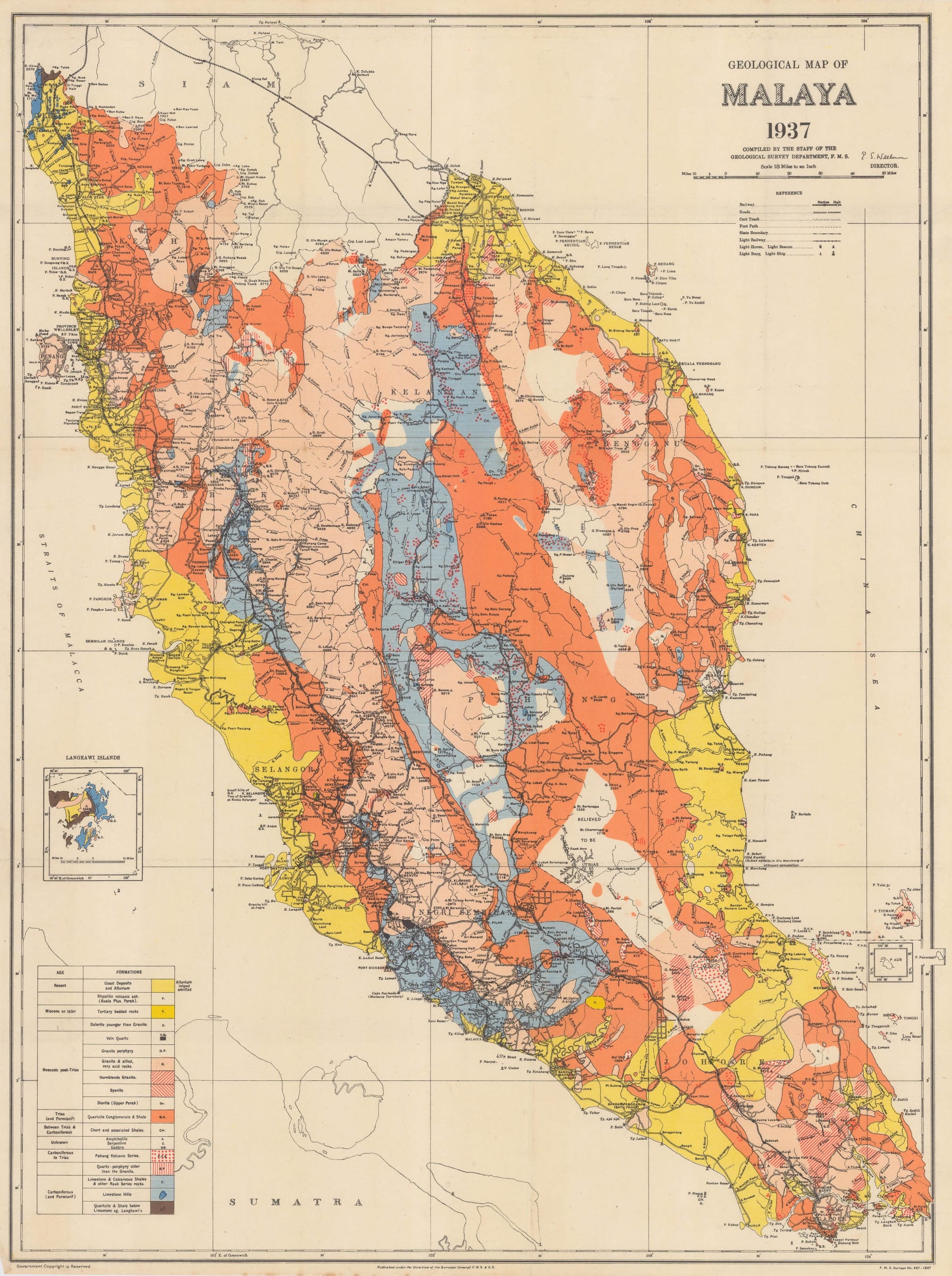 Fed. Malay States, Geological map of the Malay Peninsula, 1937 | The ...