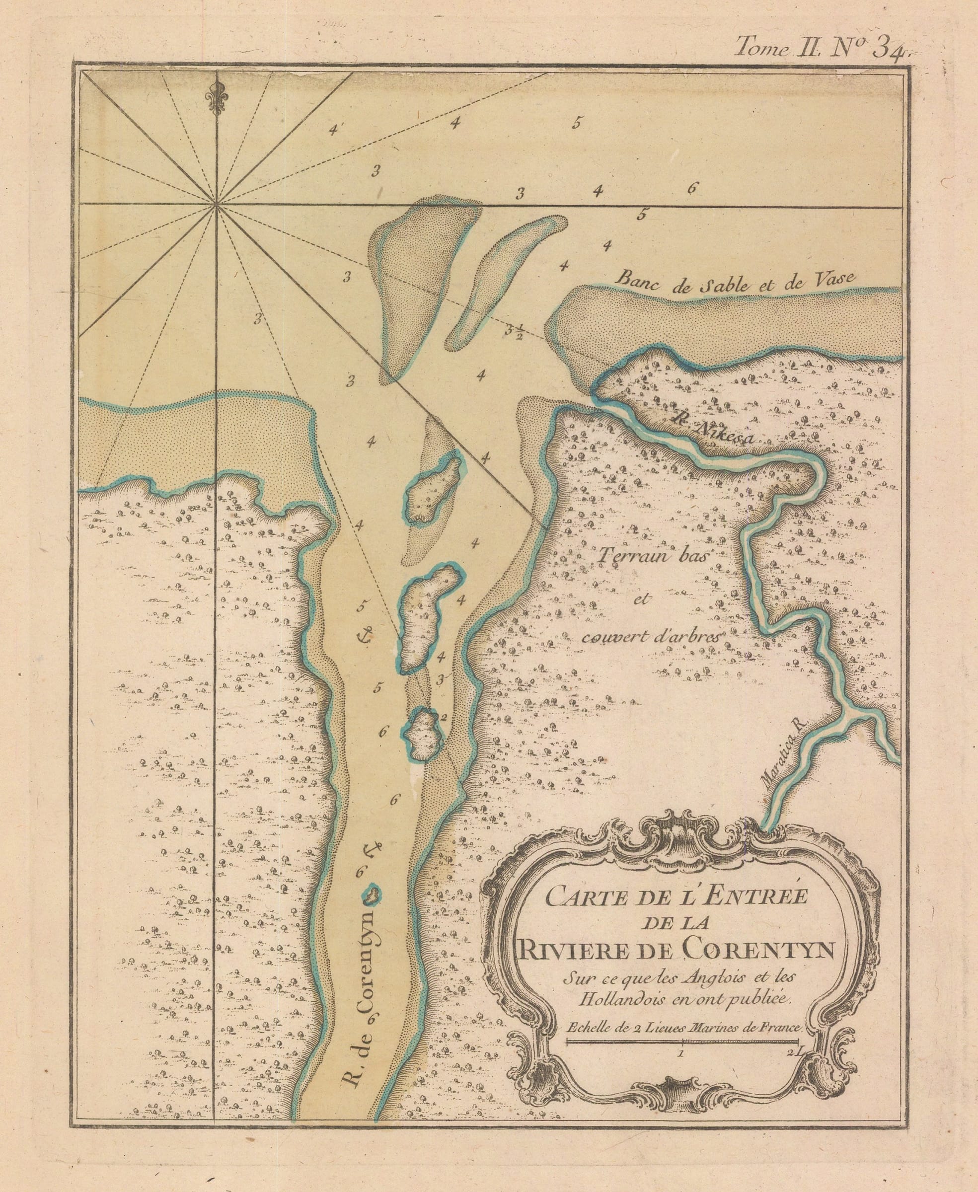 Jacques-Nicolas Bellin, Chart of the mouth of the Courantyne River ...