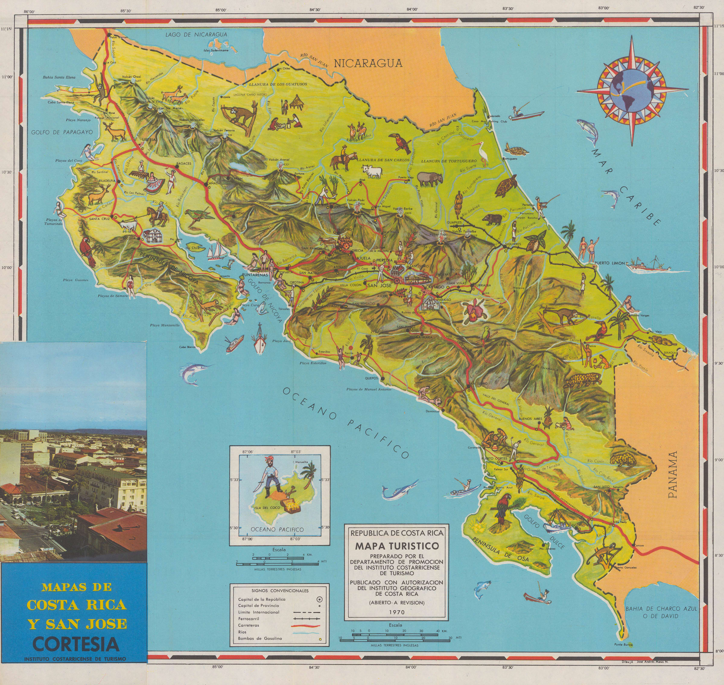 Jose Andres Masis, Vintage pictorial map of Costa Rica, 1970 | The Map ...