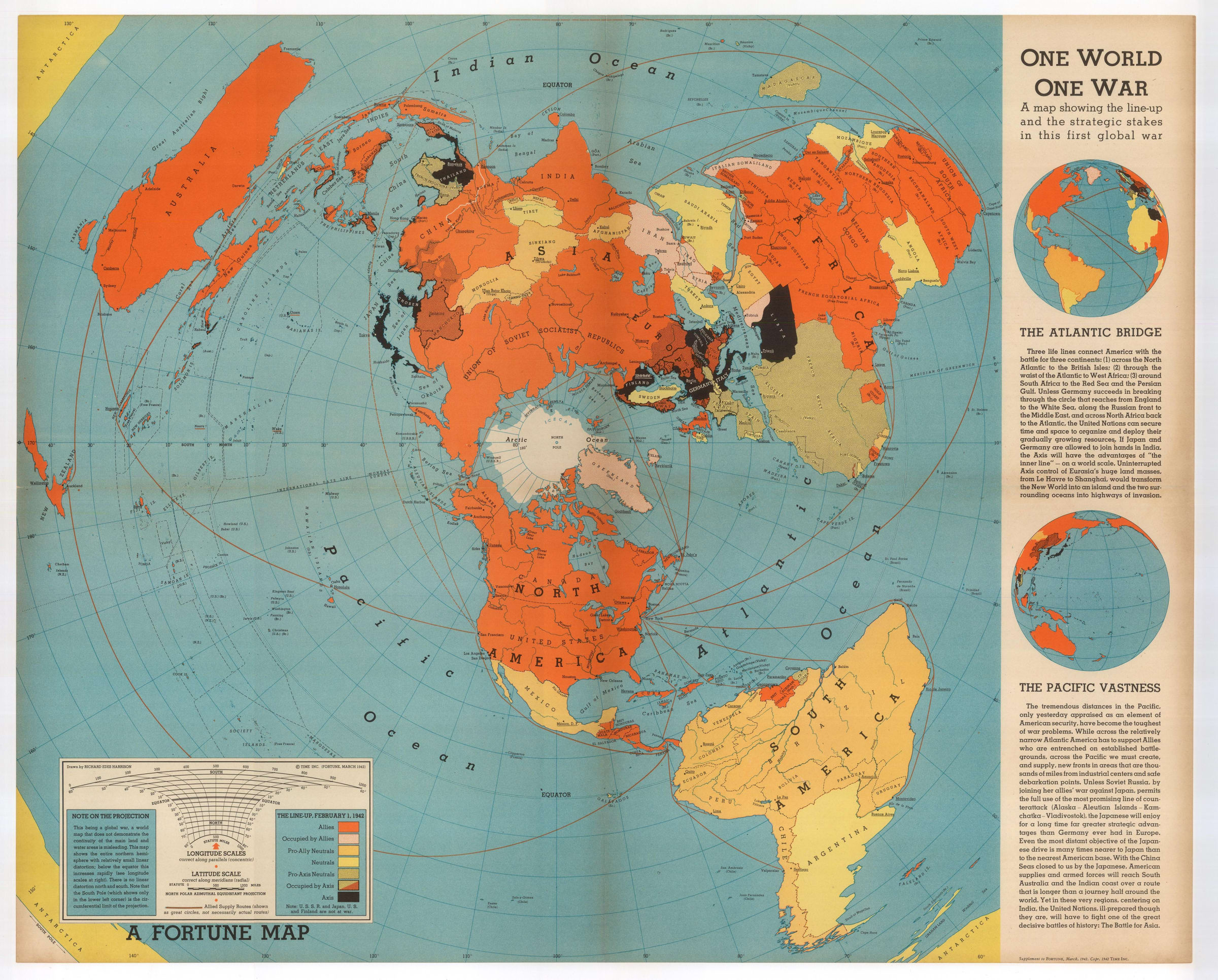 Richard Edes Harrison, One World One War, 1942 | The Map House