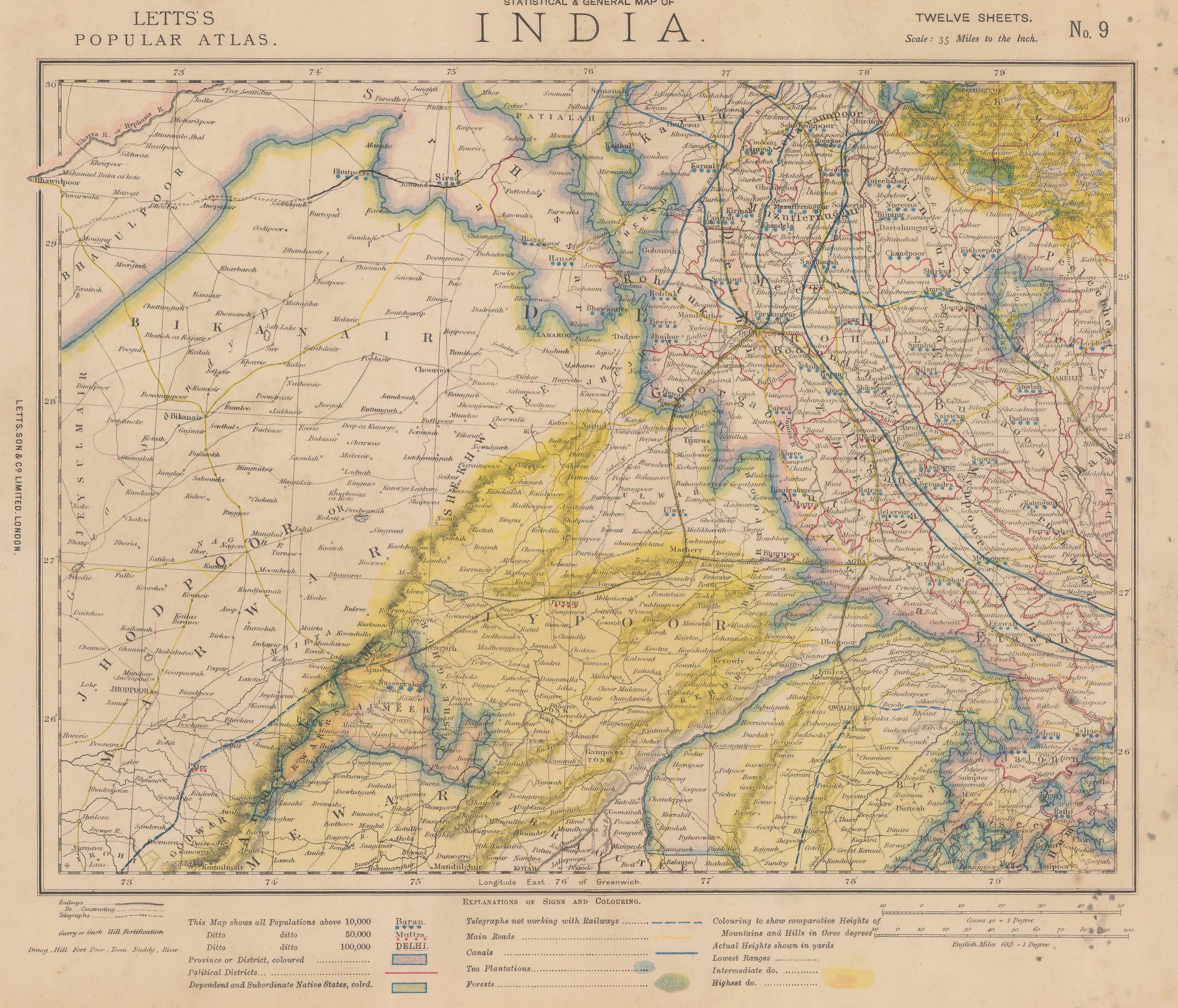 Letts & Son, Delhi, Agra & Jaipur, 1889 | The Map House