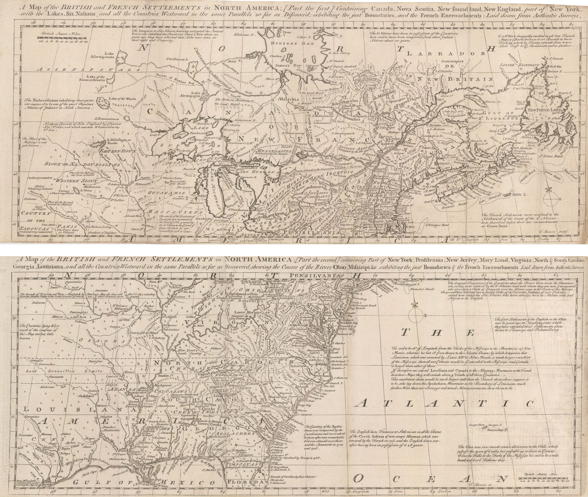 Thomas Bowen, British and French Settlements in America, 1755 | The Map ...