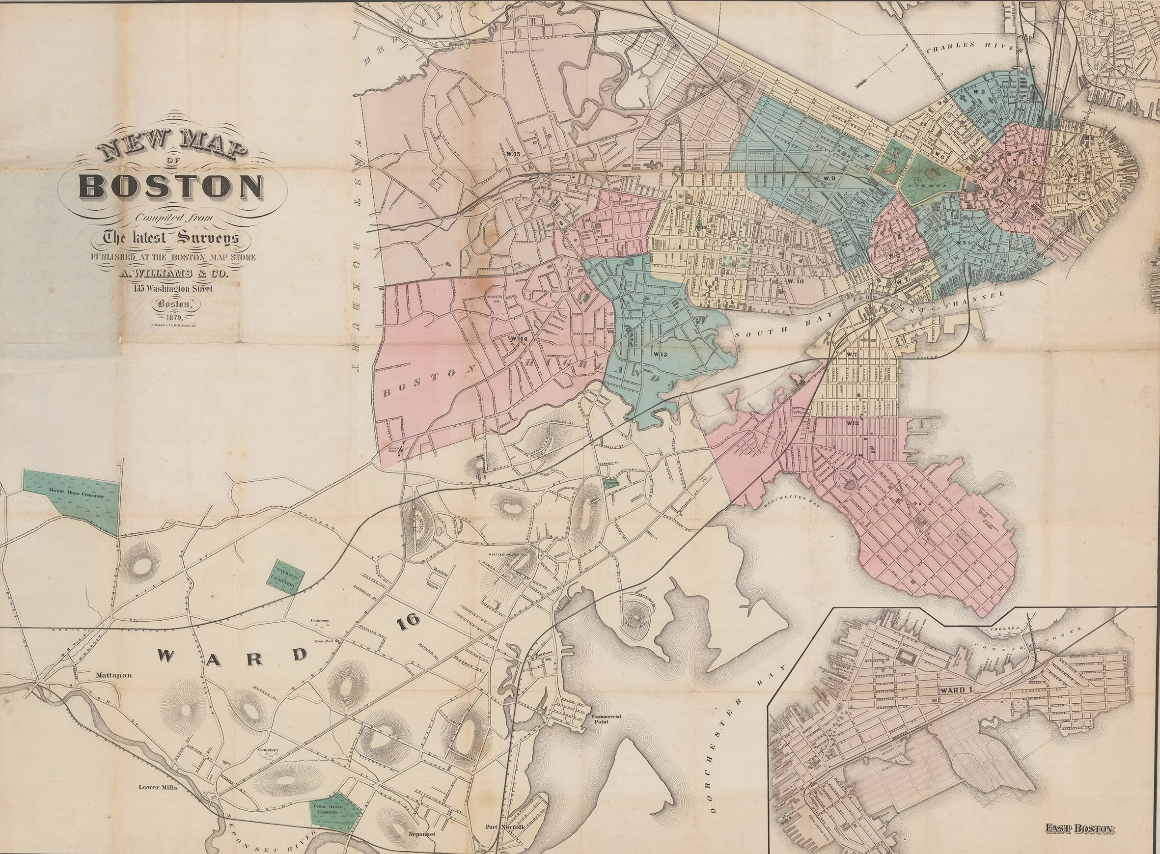 A. Williams & Co., New Map of Boston from the Latest Surveys, 1870 ...