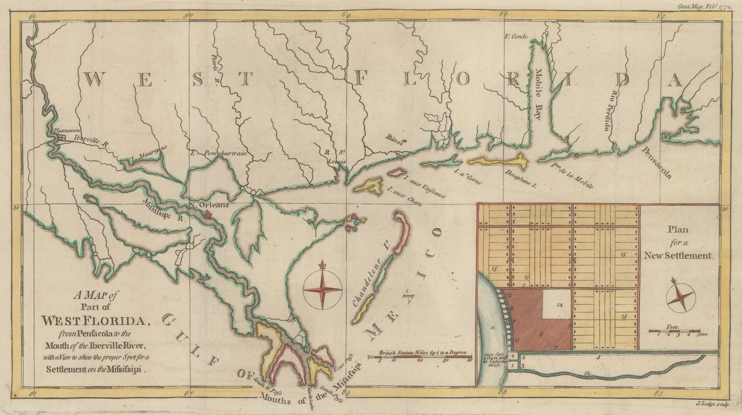 Gentleman's Magazine, Coastal chart from the Mississippi to Pensacola ...