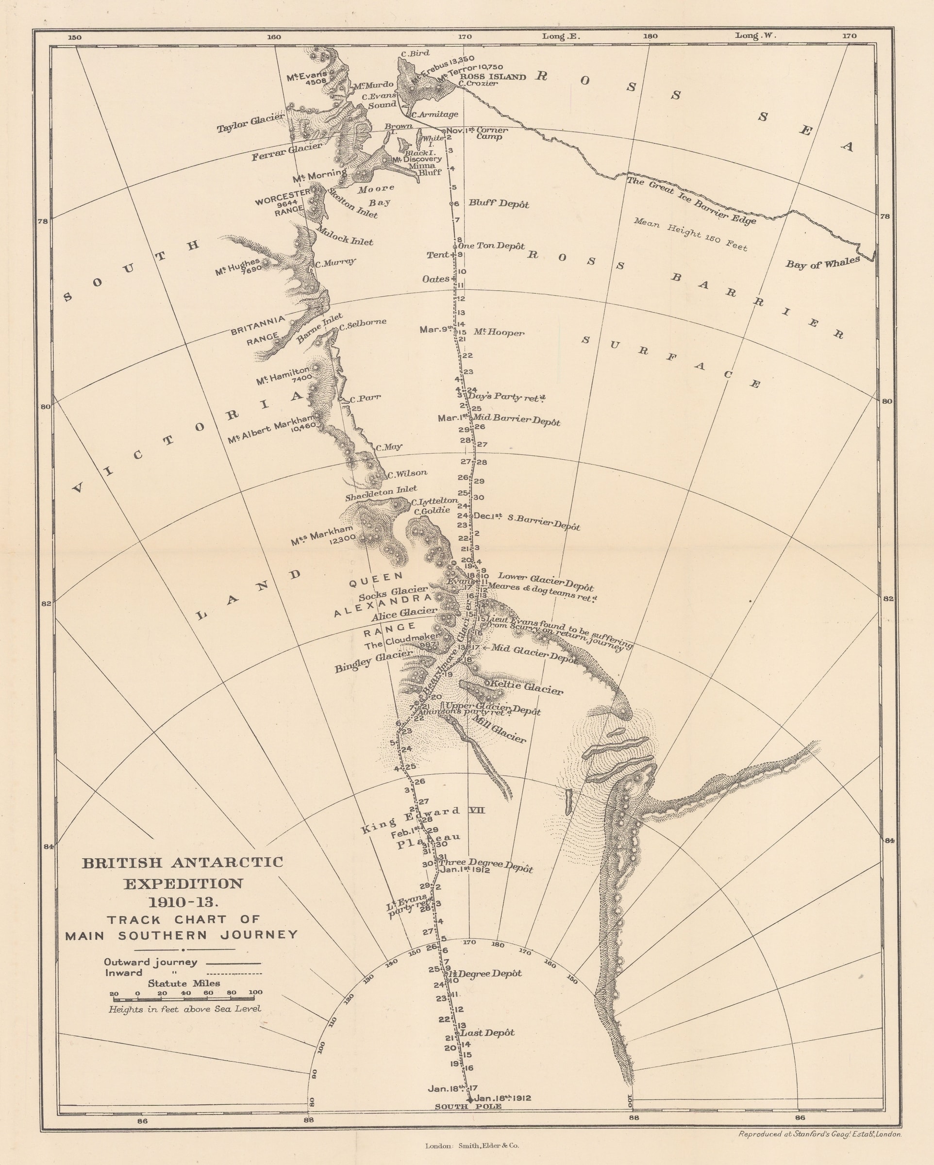Edward Stanford, British Antarctic Expedition 1910-13. Track chart of ...