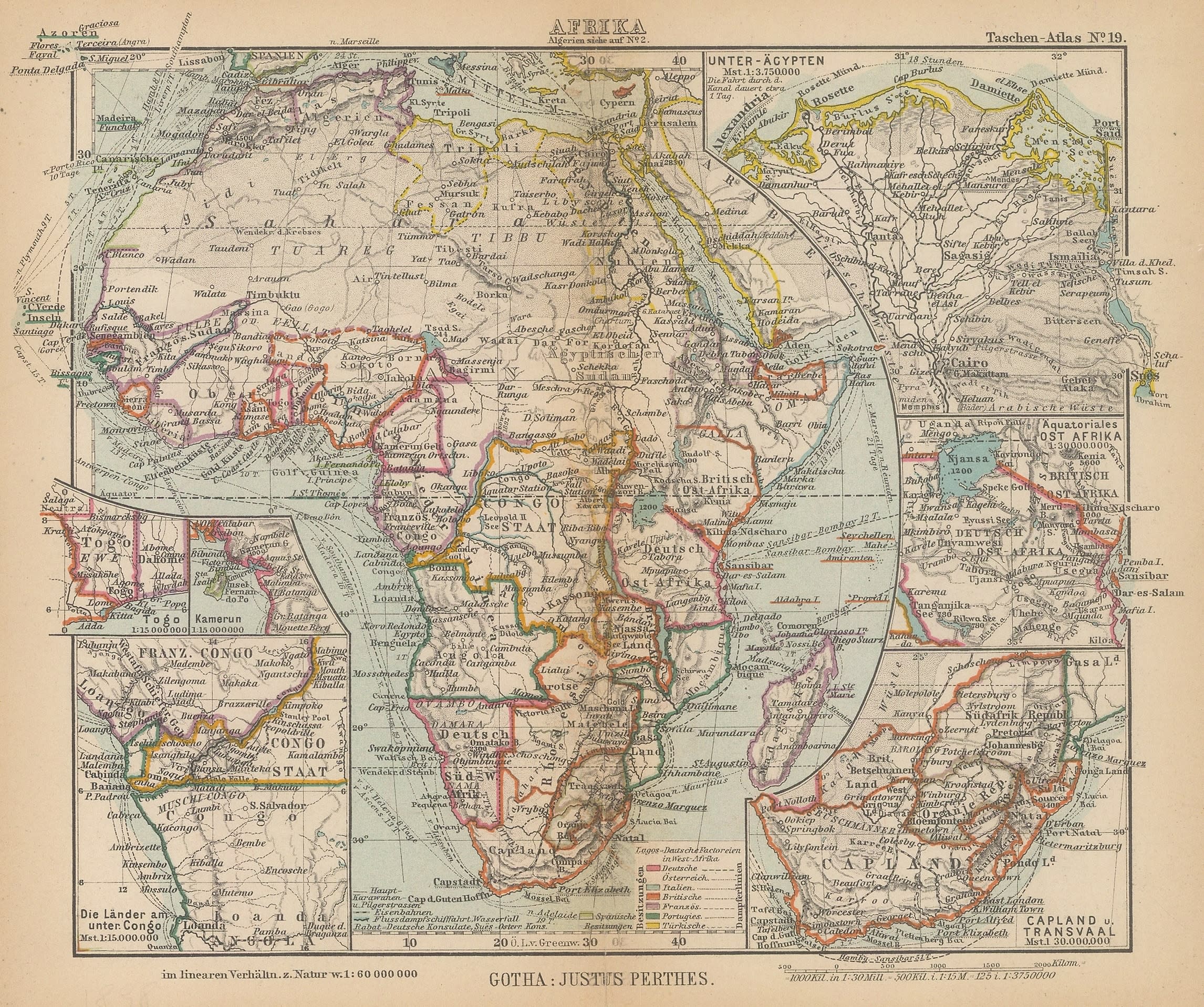 Justus Perthes, Detailed miniature map of Africa, 1898 | The Map House