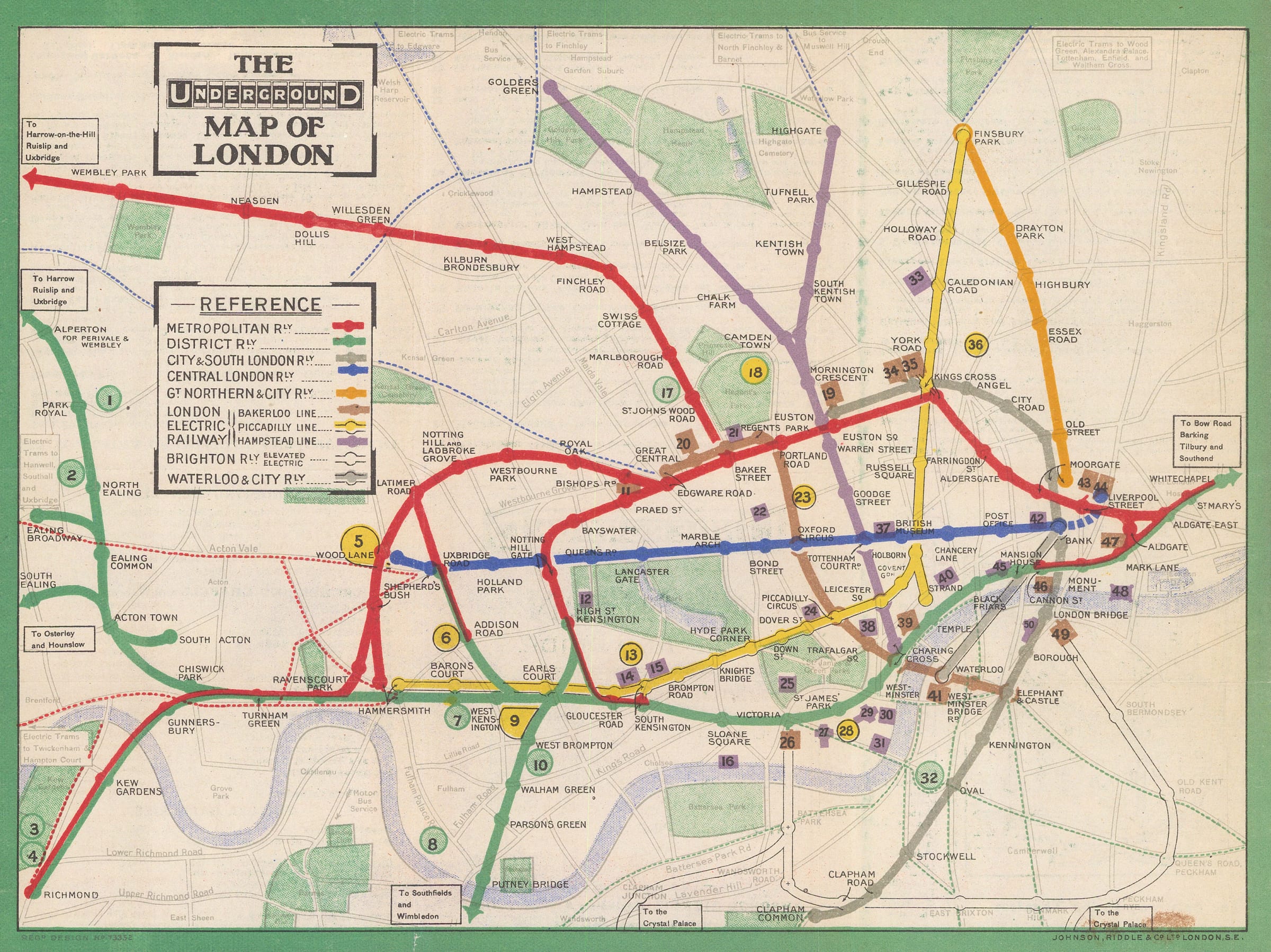 London Underground, The Underground Map of London, 1911 | The Map House