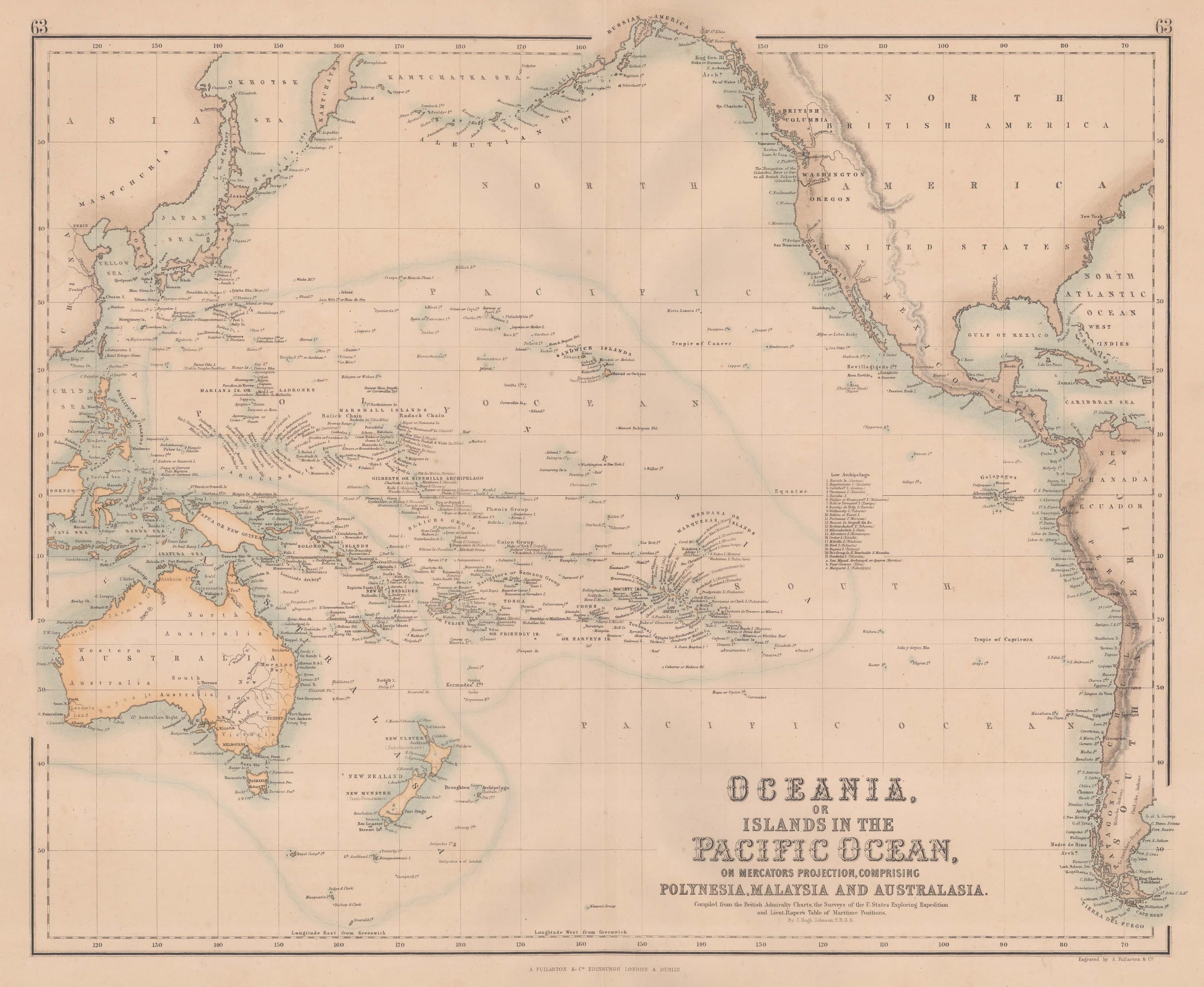 Archibald Fullarton, Oceania and Pacific Ocean, 1870 c. | The Map House