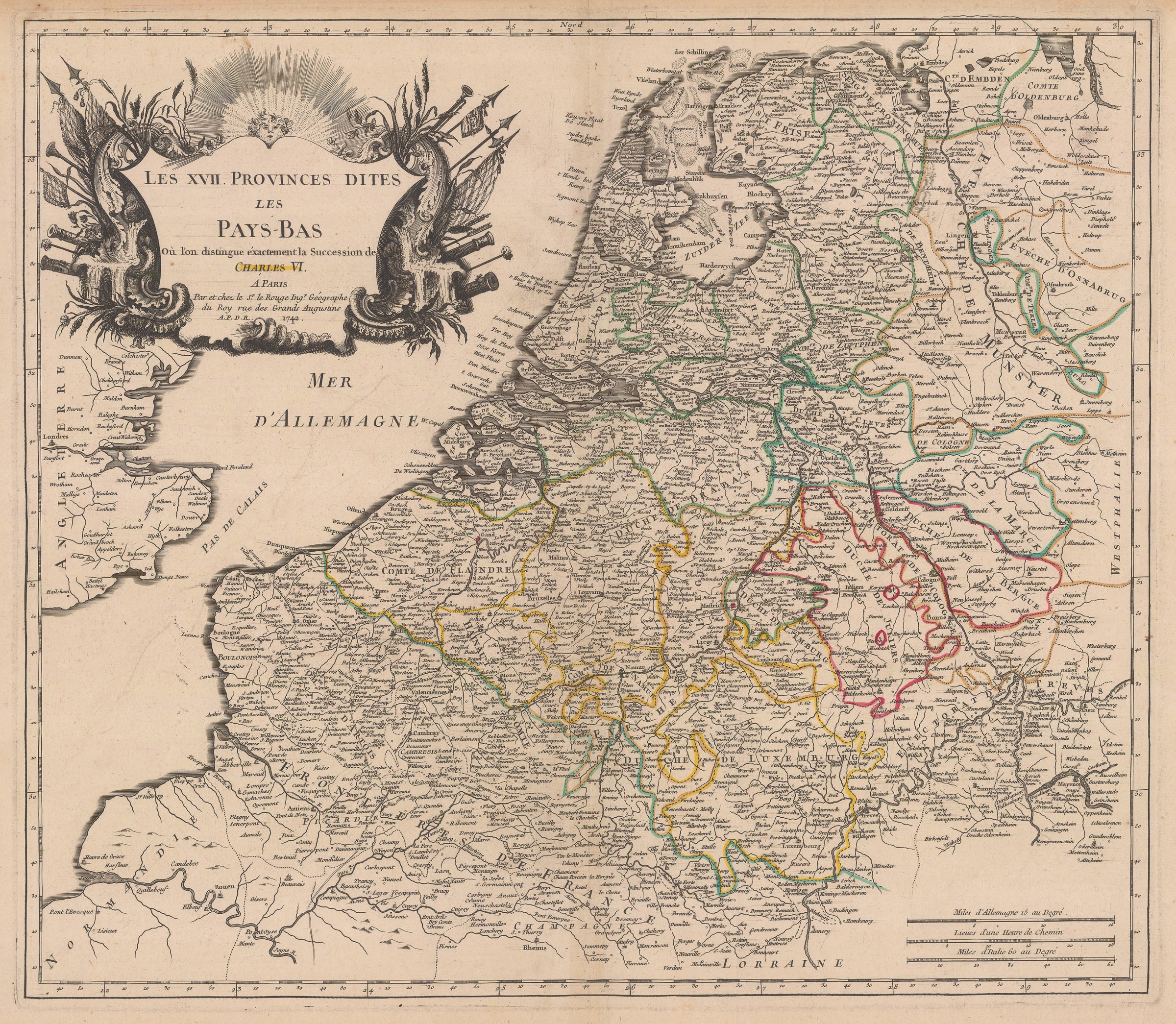Georges-Louis Le Rouge, Seventeen Provinces of the Netherlands, 1742 | The Map House