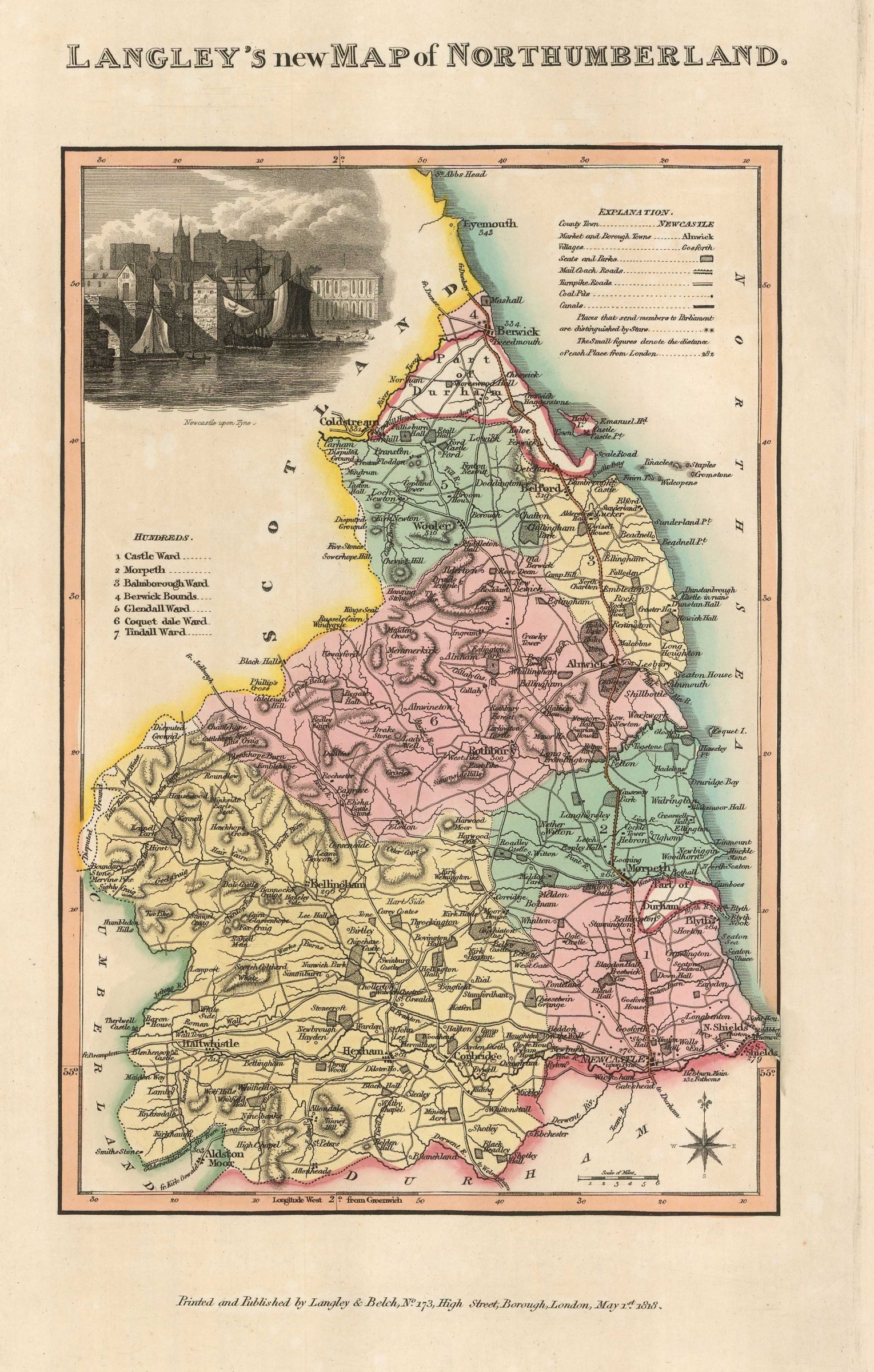 Langley & Belch, Langley's New Map of Northumberland, 1817 | The Map House