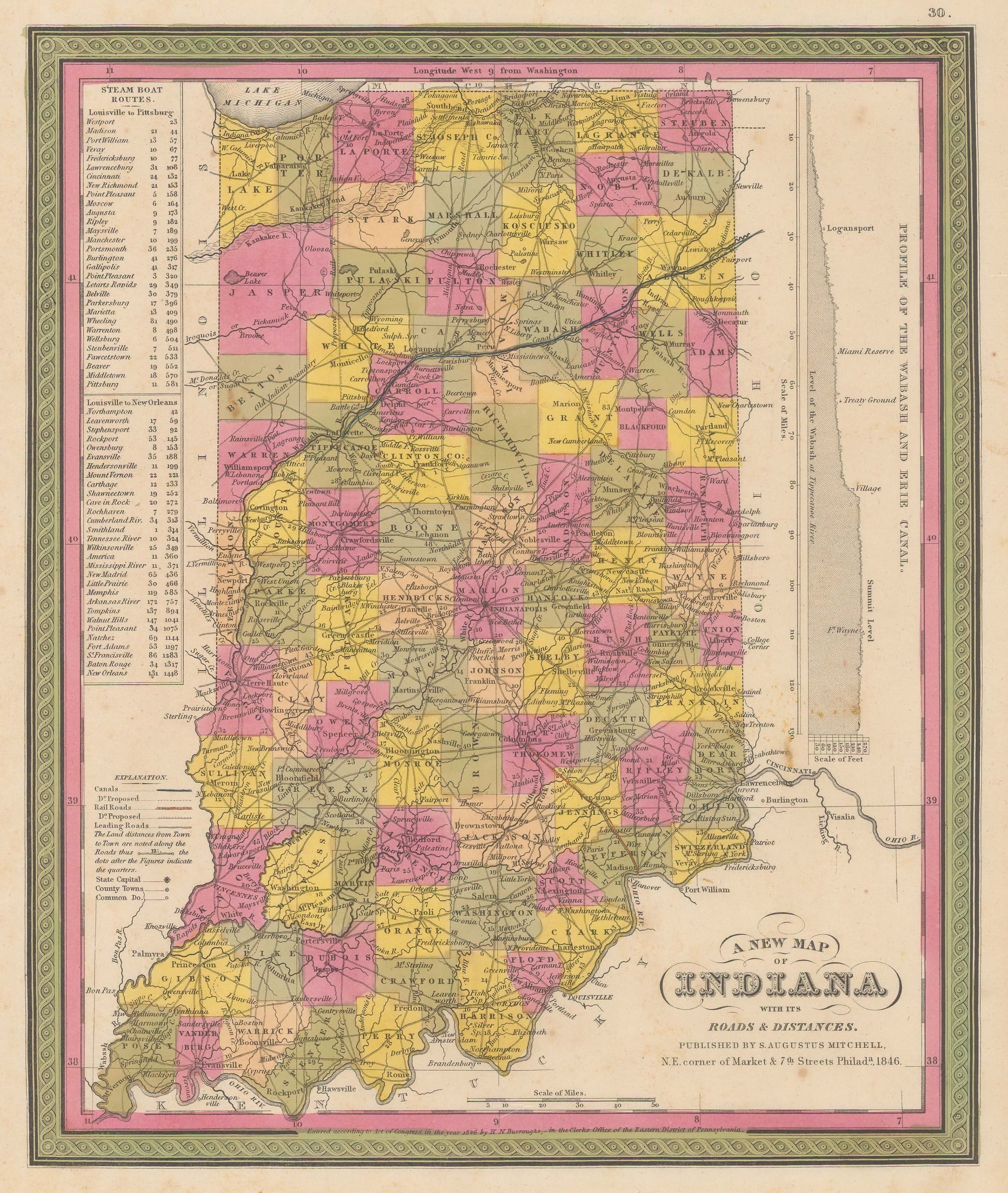 Samuel Augustus Mitchell A New Map Of Indiana 1846 The Map House