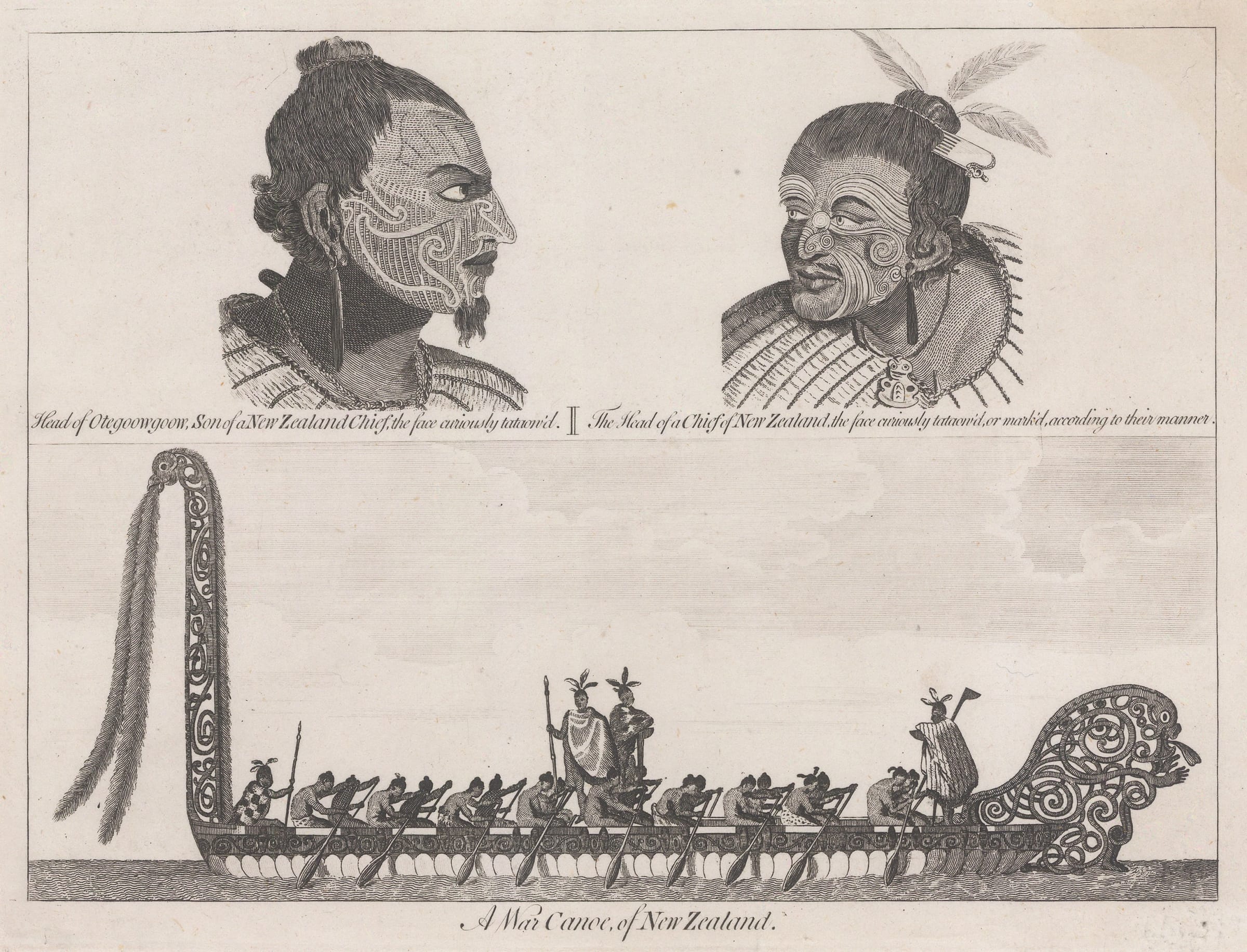 Hogg, New Zealand - Maori Chiefs and War Canoe, 1773 | The Map House