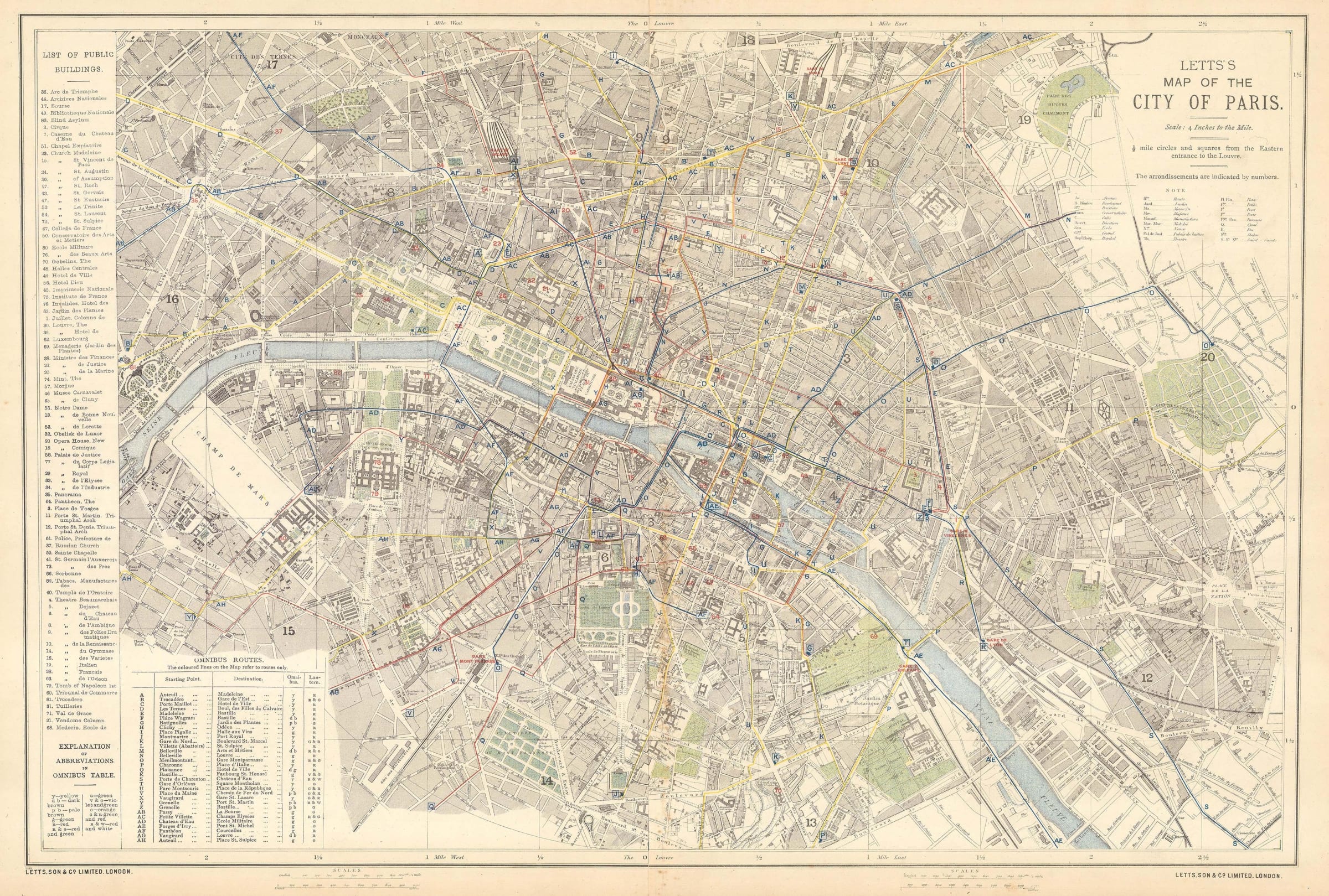 Letts & Son, Lett's Map of the City of Paris, 1892 | The Map House