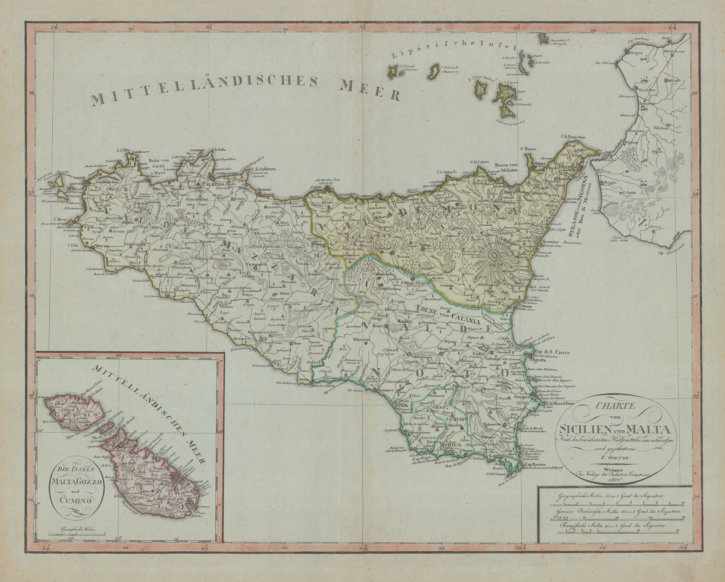 F. Goetze, Weimar map of Sicily, 1801 | The Map House