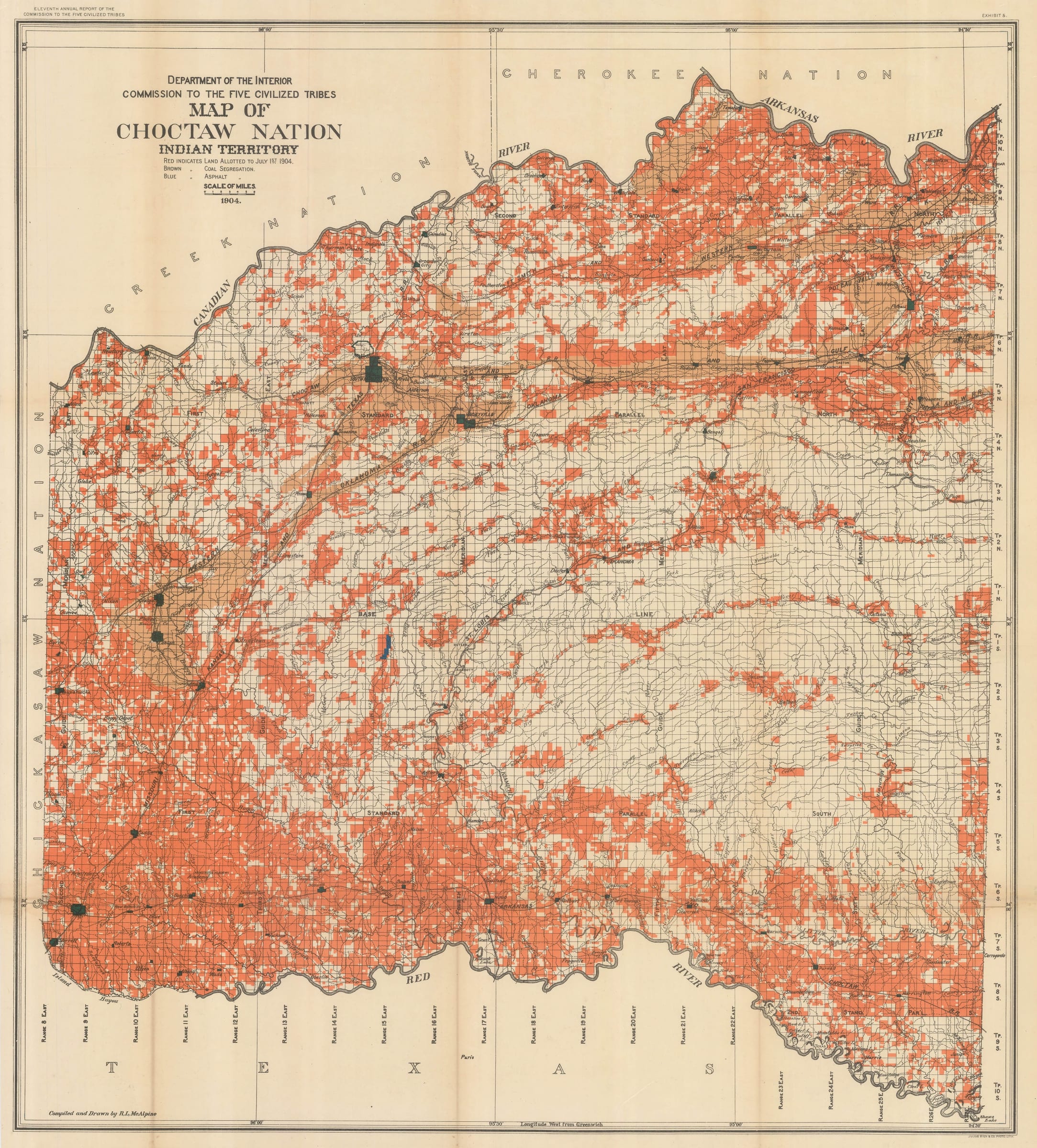 Dawes Commission, Map of Choctaw Nation, Indian Territory, 1904 | The ...