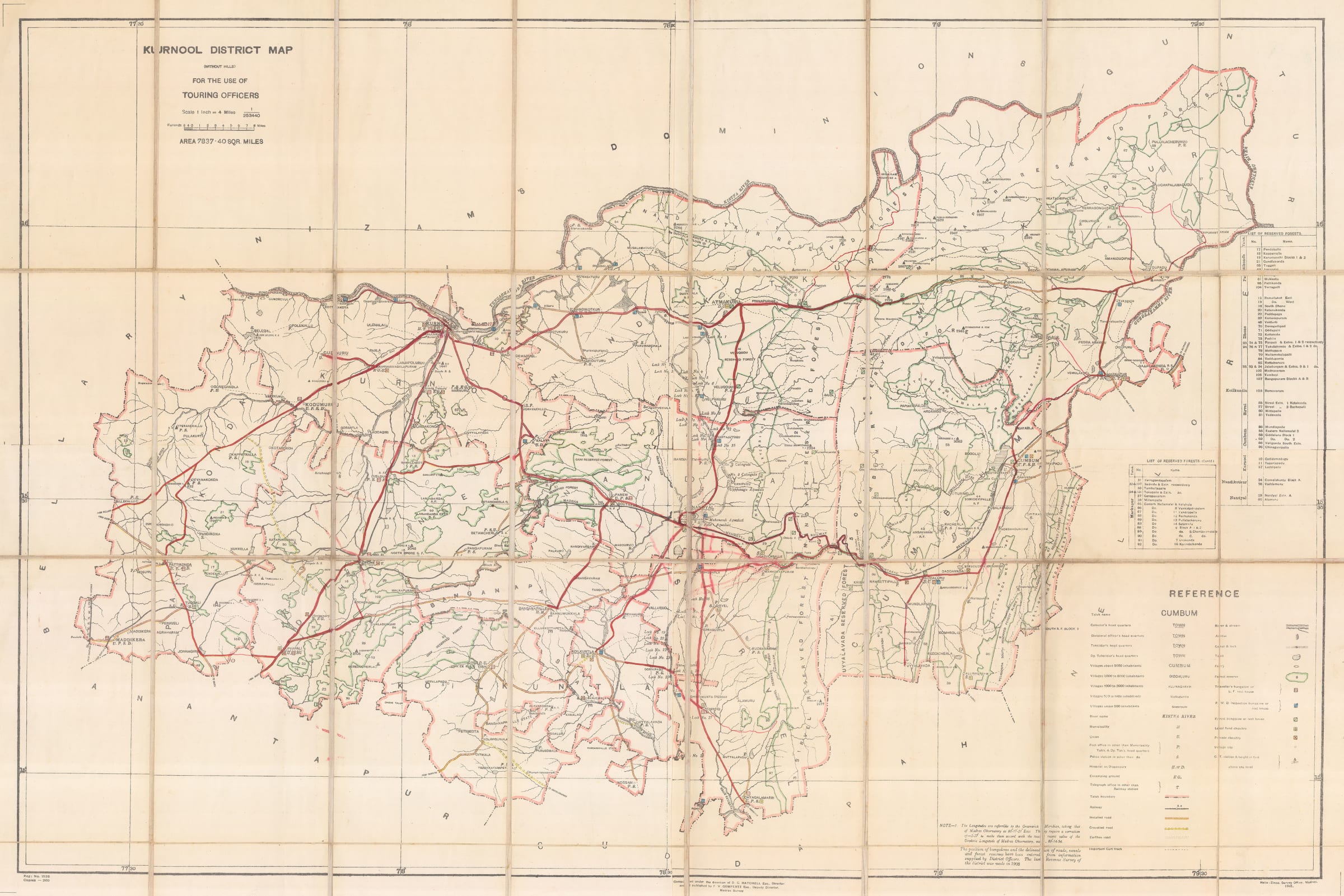 D.G. Hatchell, Kurnool District map for the use of Touring Officers ...