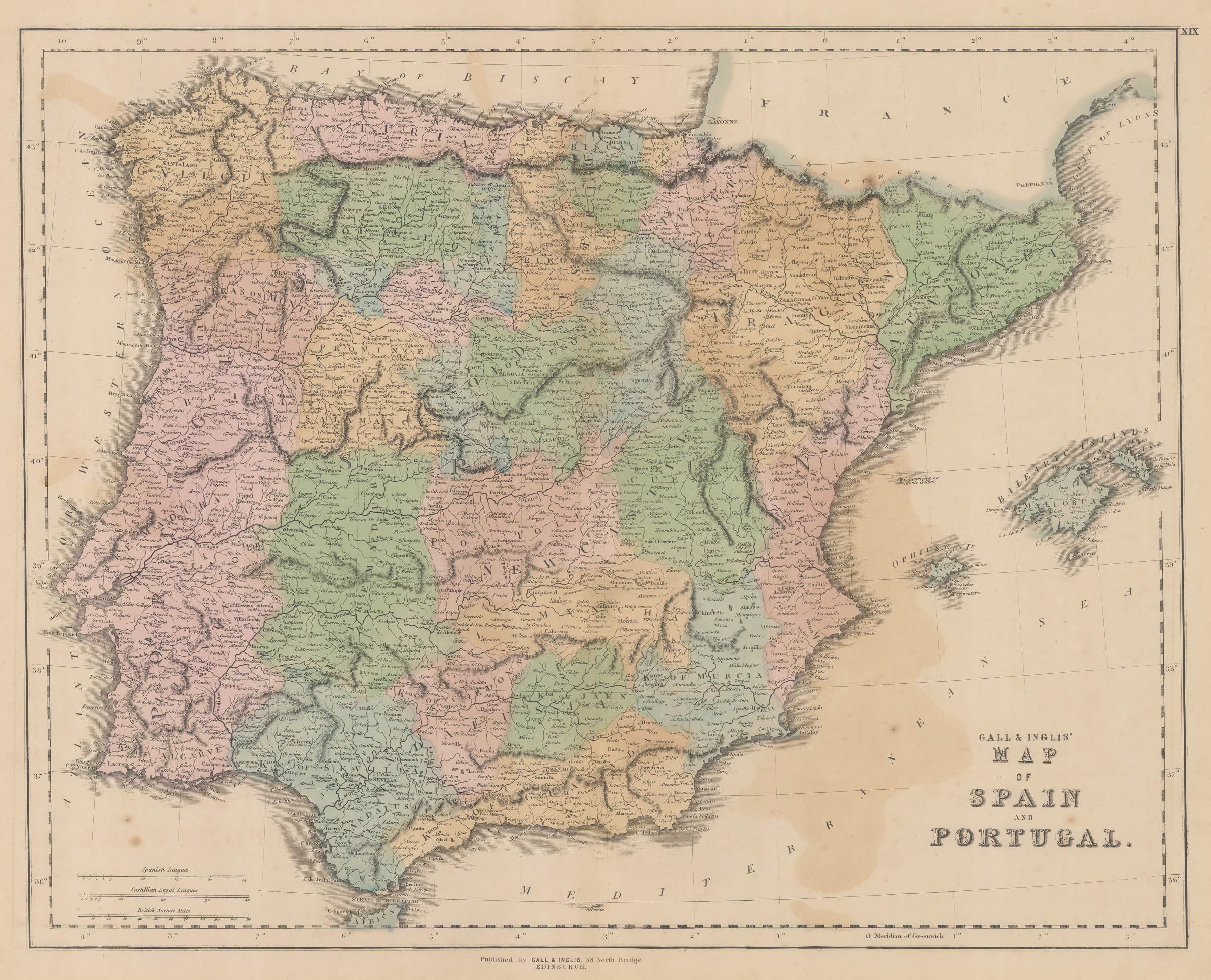 Gall & Inglis, Map of Spain and Portugal, 1850 c. | The Map House