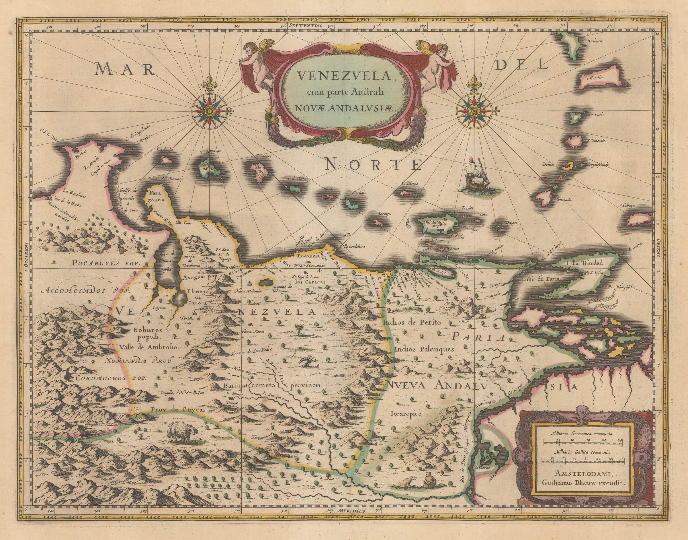Jan Blaeu, Venezuela and the Windward Islands, 1650 c. | The Map House