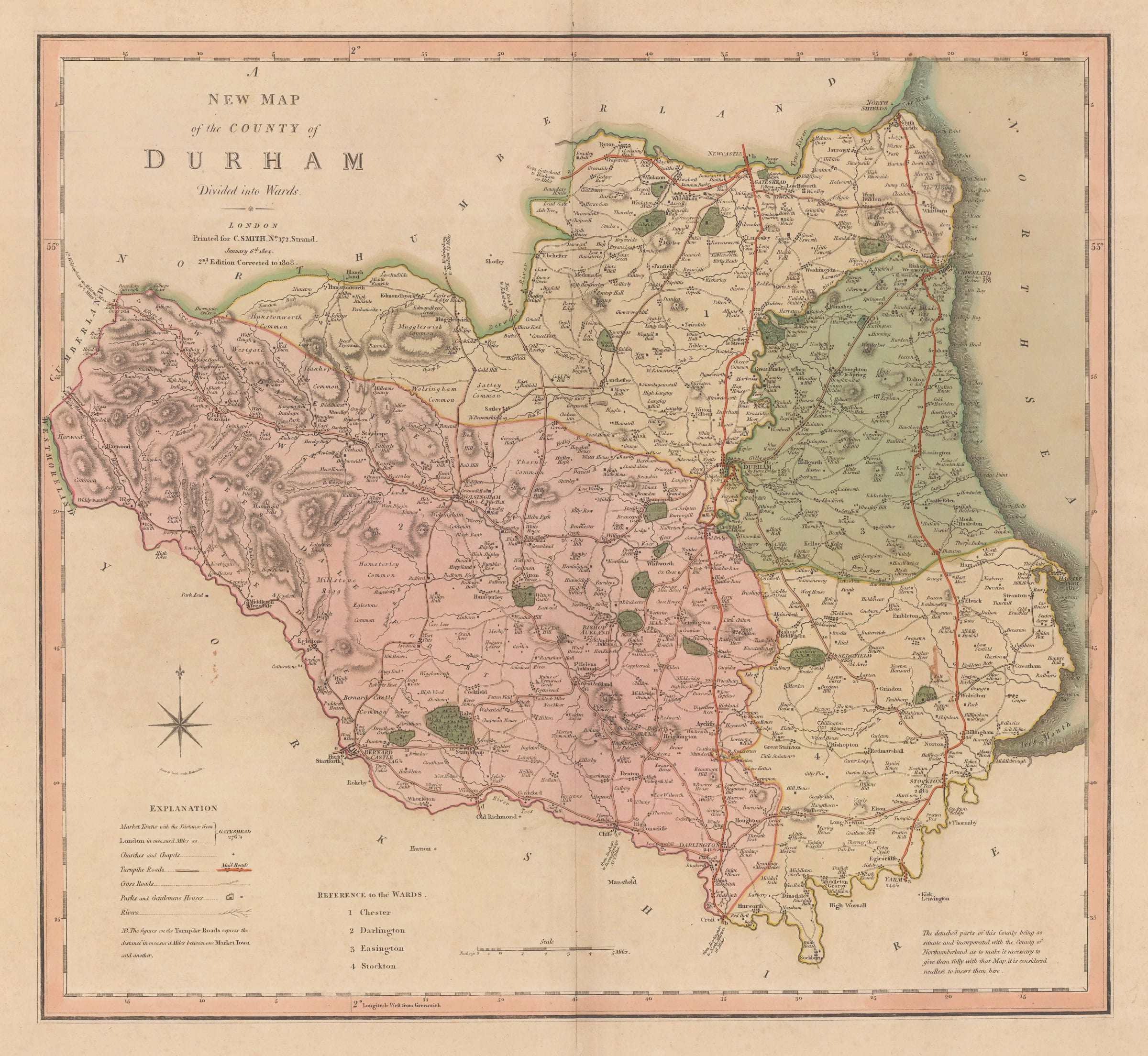 Charles Smith, A New Map of the County of Durham Divided into Wards ...