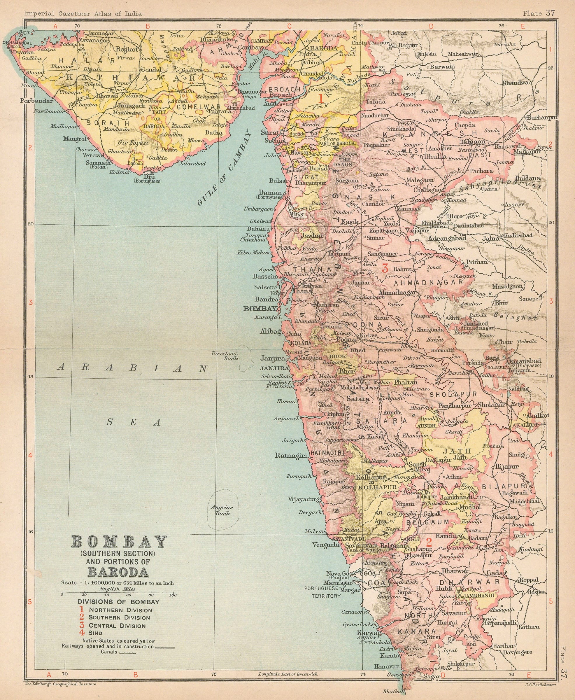 John Bartholomew & Co., Western India & Maharashtra, 1909 | The Map House