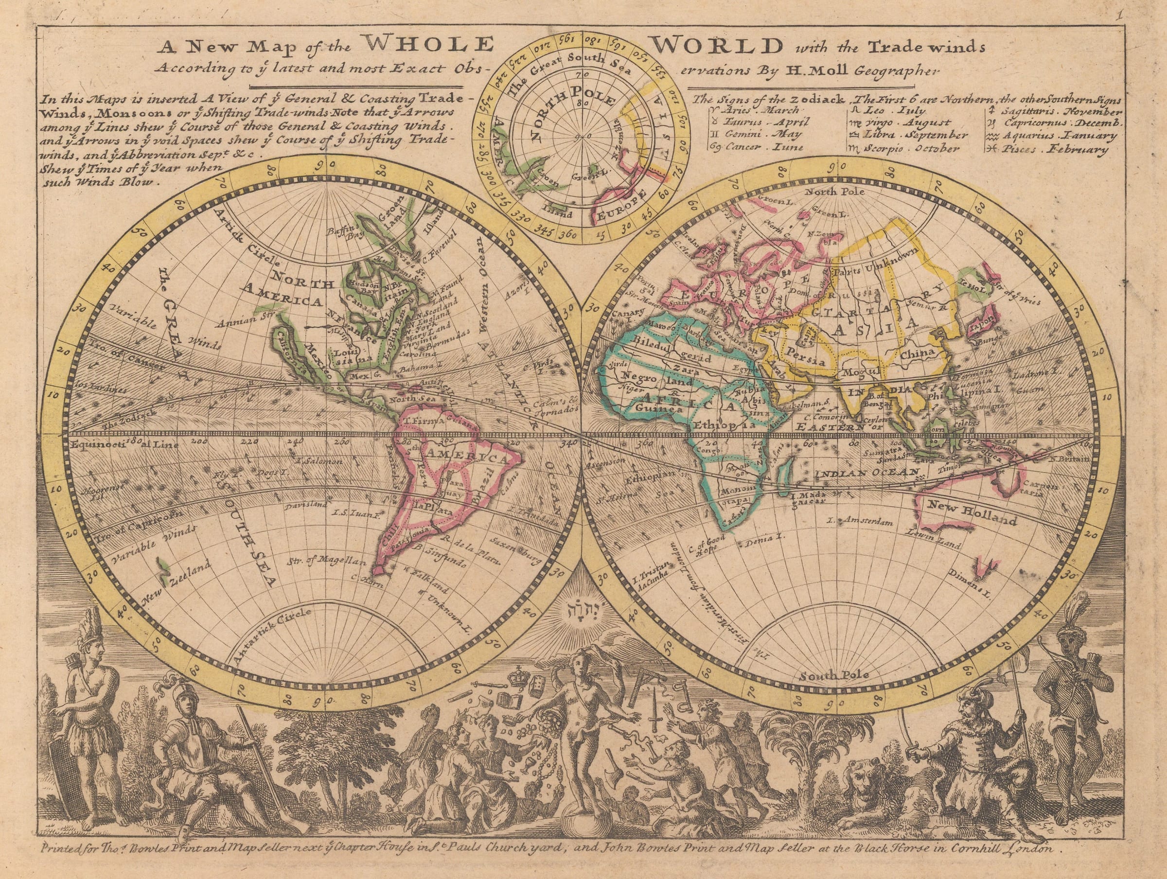 Herman Moll, A New map of the Whole World with the Trade Winds, 1732 c ...