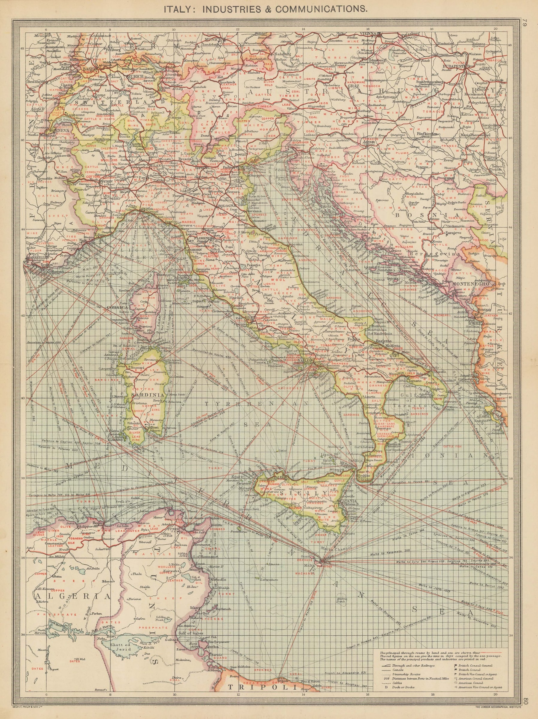 George Philip & Son Ltd., Italy: Industries & Communications, 1910 c ...