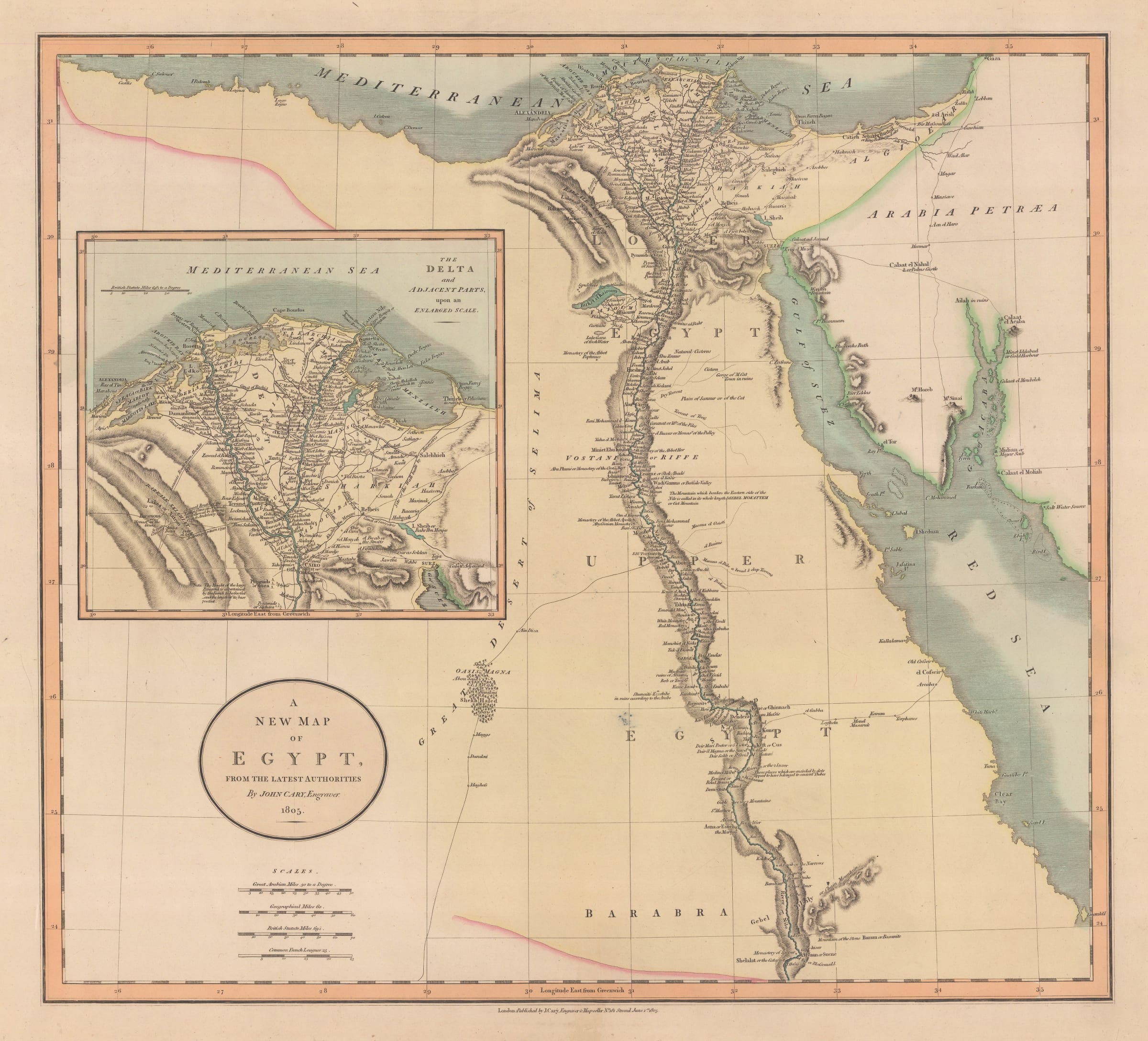 George & John Cary, Egypt and the Nile delta, 1805 | The Map House