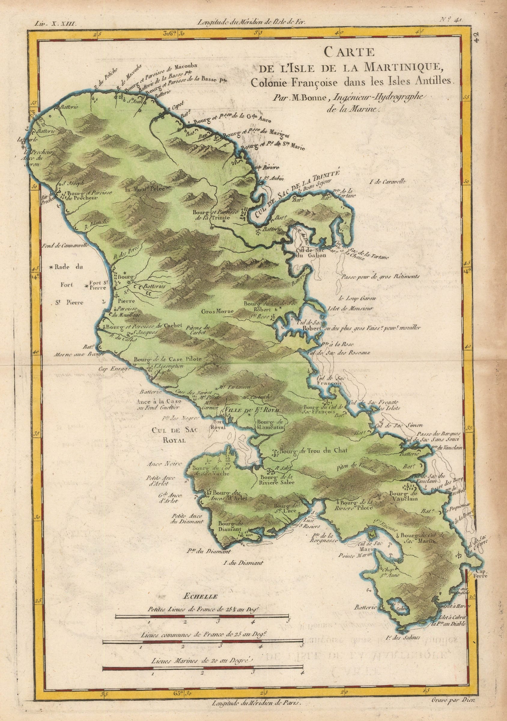 Rigobert Bonne, French map of Martinique, 1780 c. | The Map House