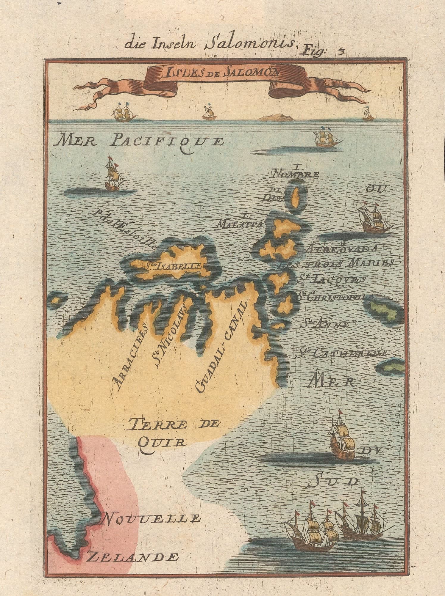 Alain Manesson Mallet, Curious map of New Zealand and the Solomon ...