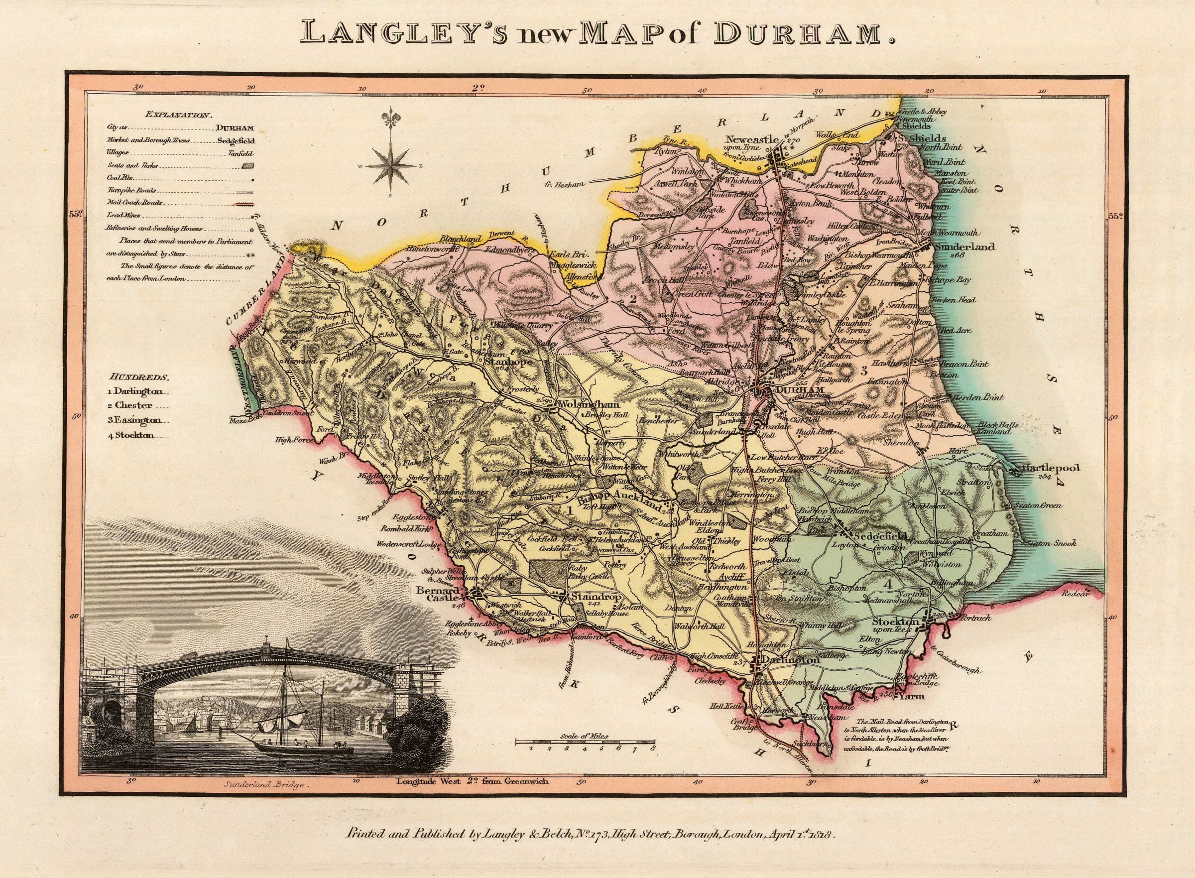 Langley & Belch, Langley's New Map of Durham, 1817 | The Map House