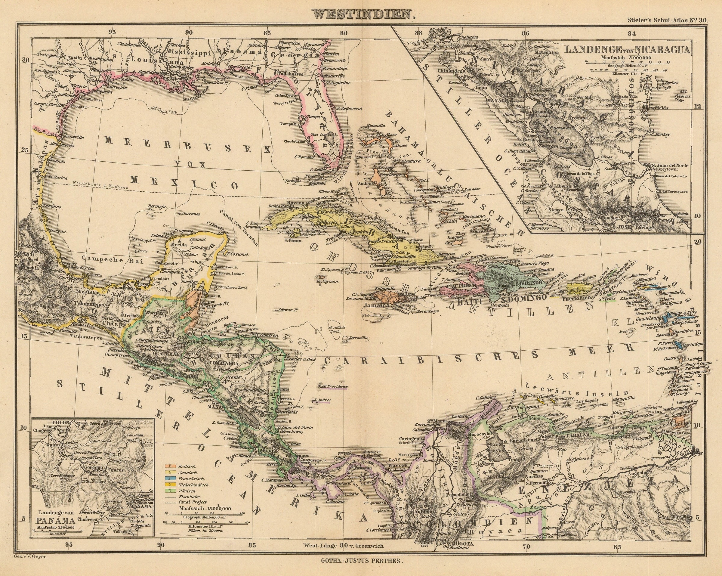Justus Perthes, The West Indies and Central America, 1870 c. | The Map ...