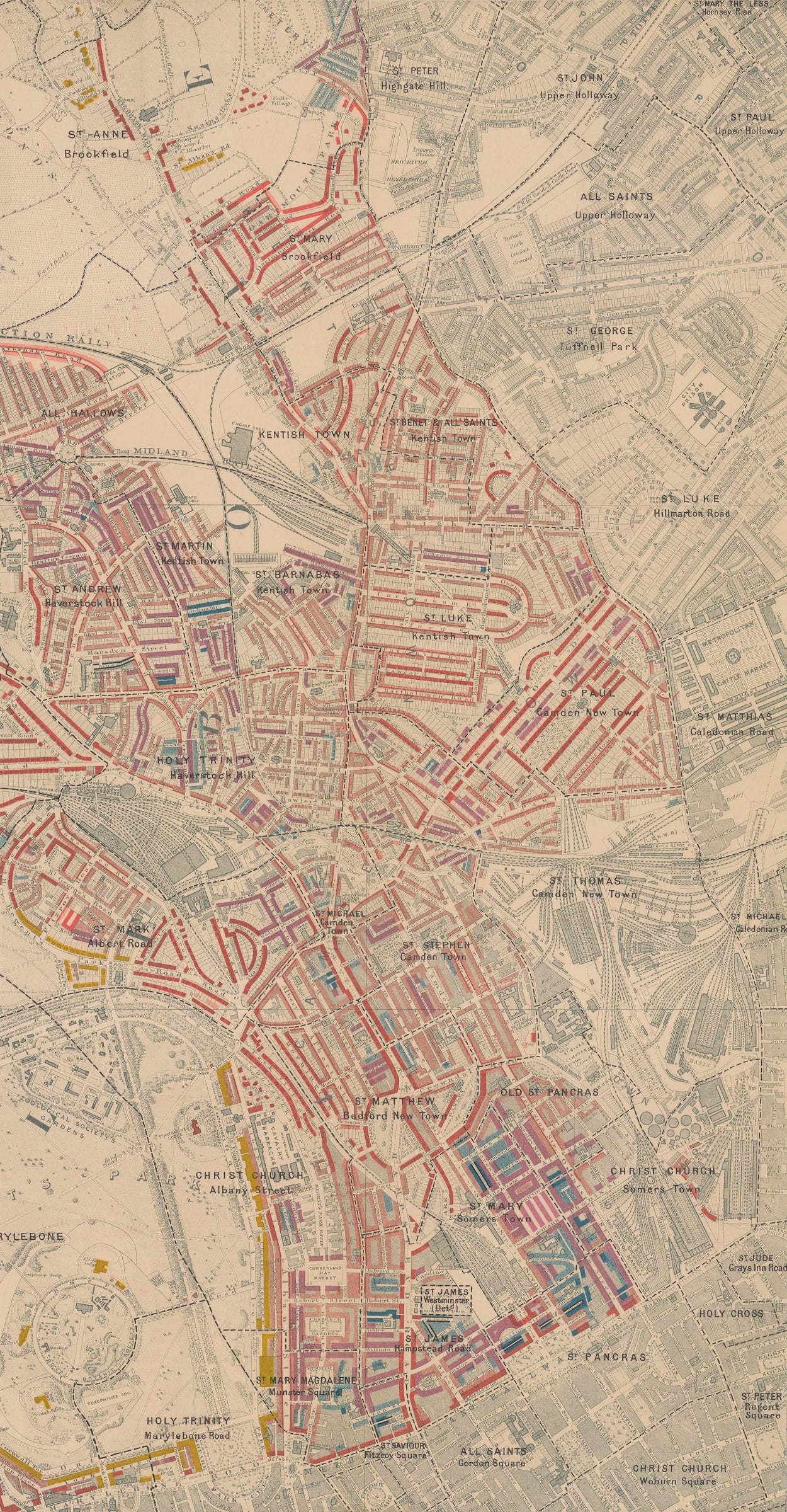 Charles Booth, Poverty Map of Camden, King's Cross & Kentish Town, 1900 ...
