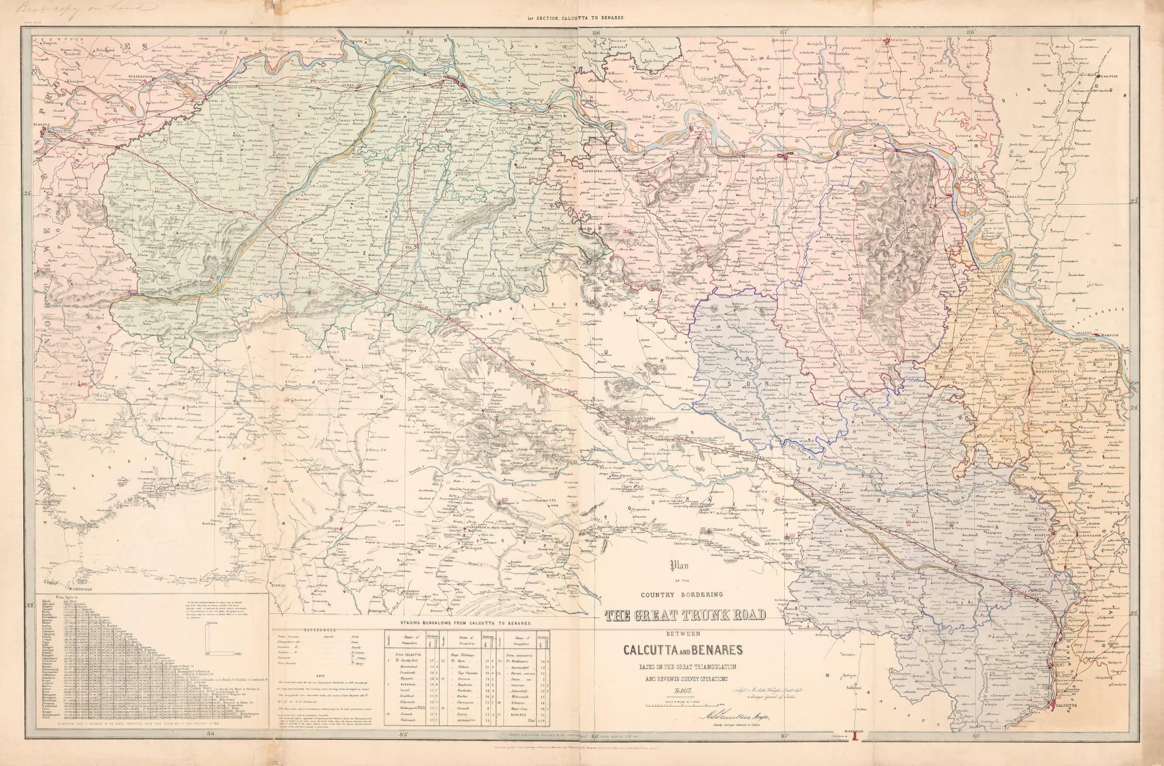 Survey of India, Grand Trunk Road of India between Calcutta and Benares ...