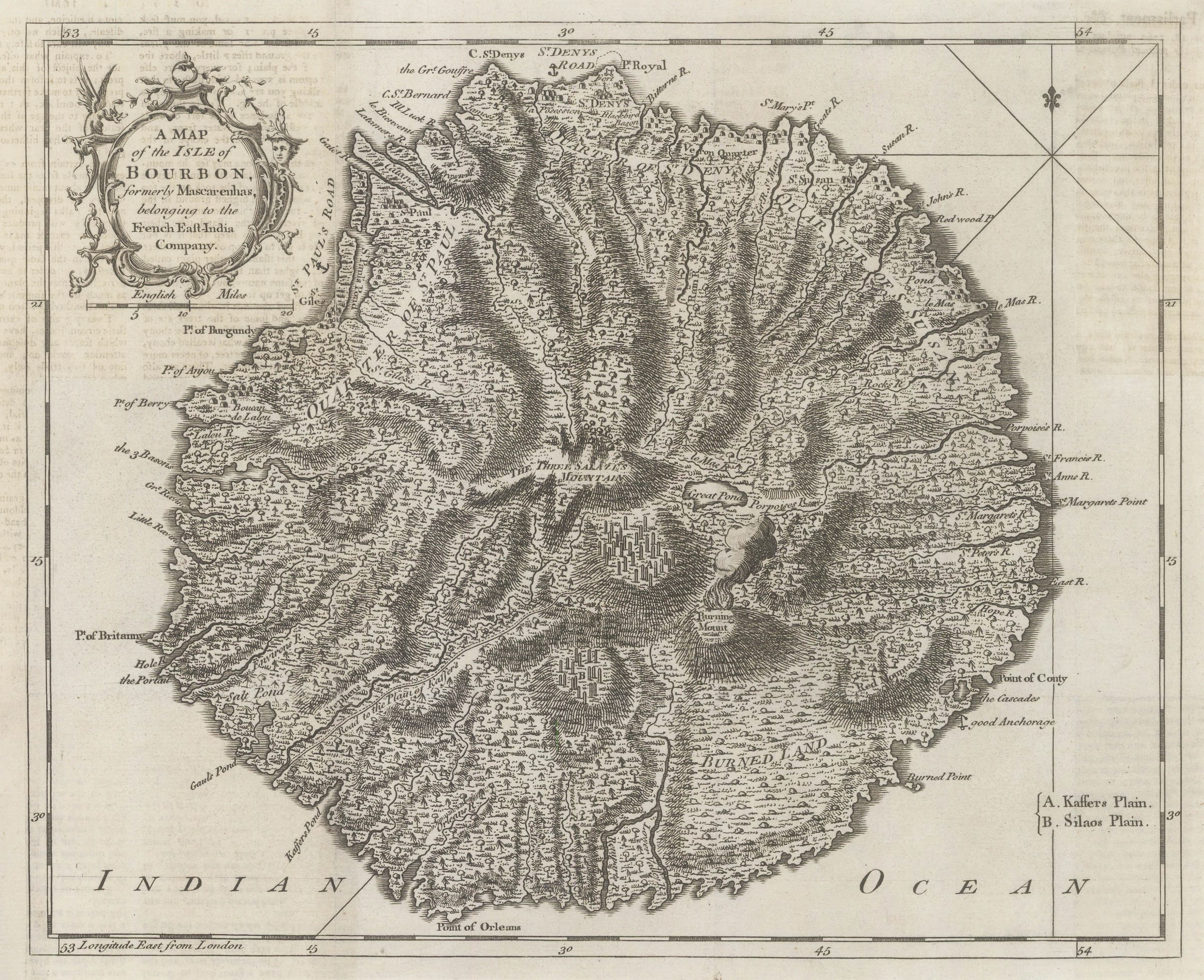 London Magazine, Unusual English map of Isle Reunion, 1761 | The Map House