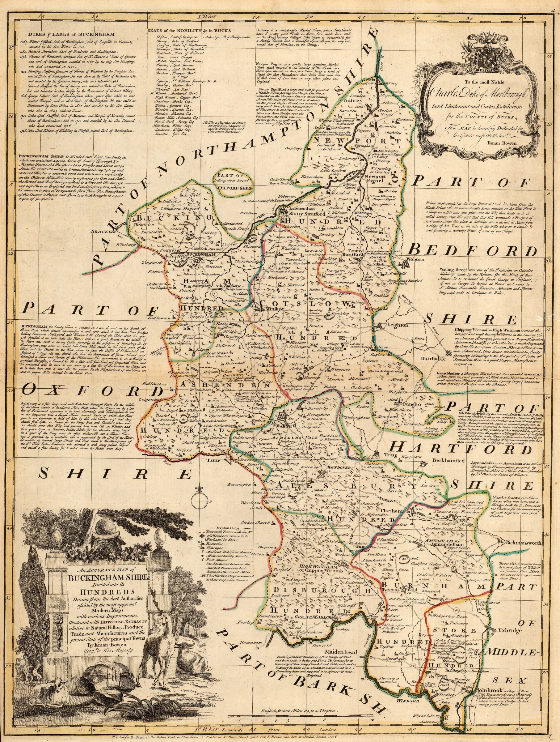 Emanuel Bowen & Thomas Kitchin, An Accurate Map of Buckinghamshire ...