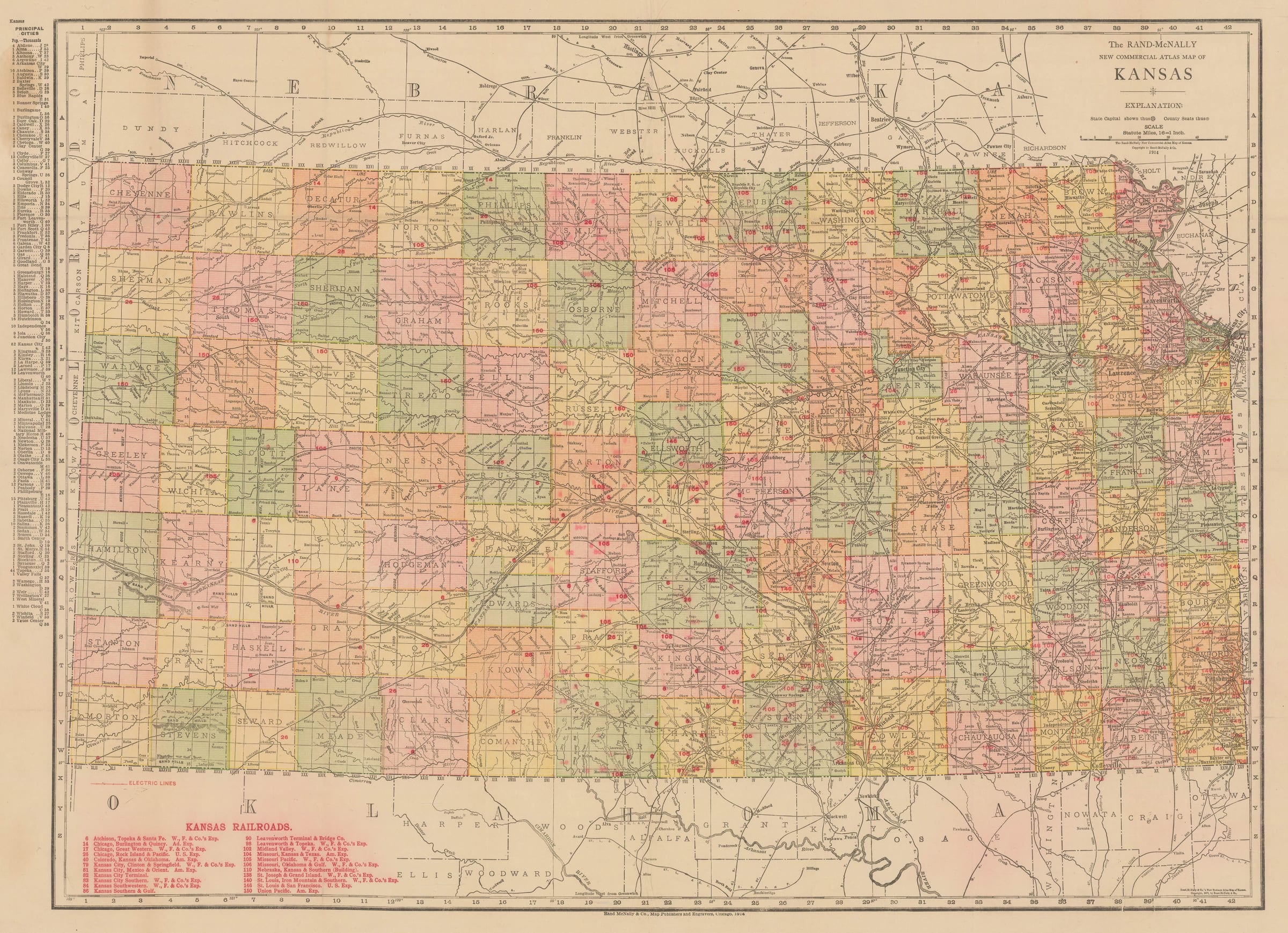 Rand, McNally & Co., New Commercial Atlas Map of Kansas, 1914 | The Map ...