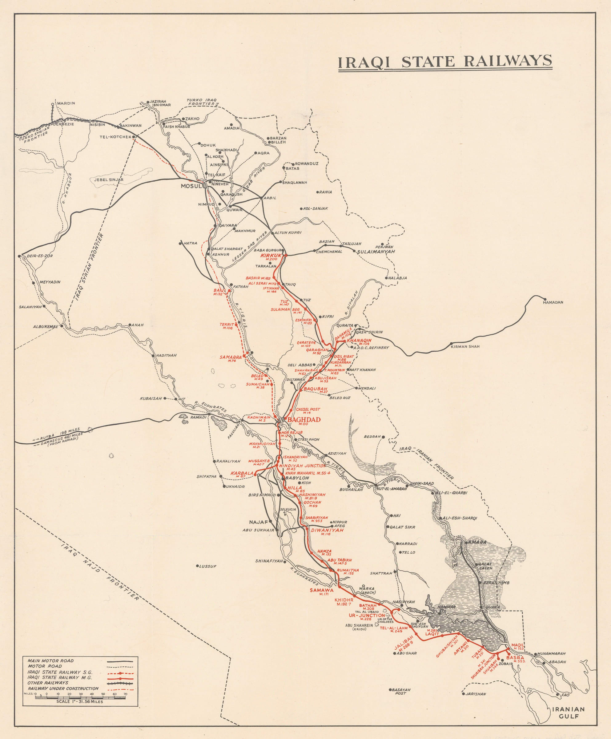 Iraq State Railways, Railway Map of Iraq, 1950 c | The Map House