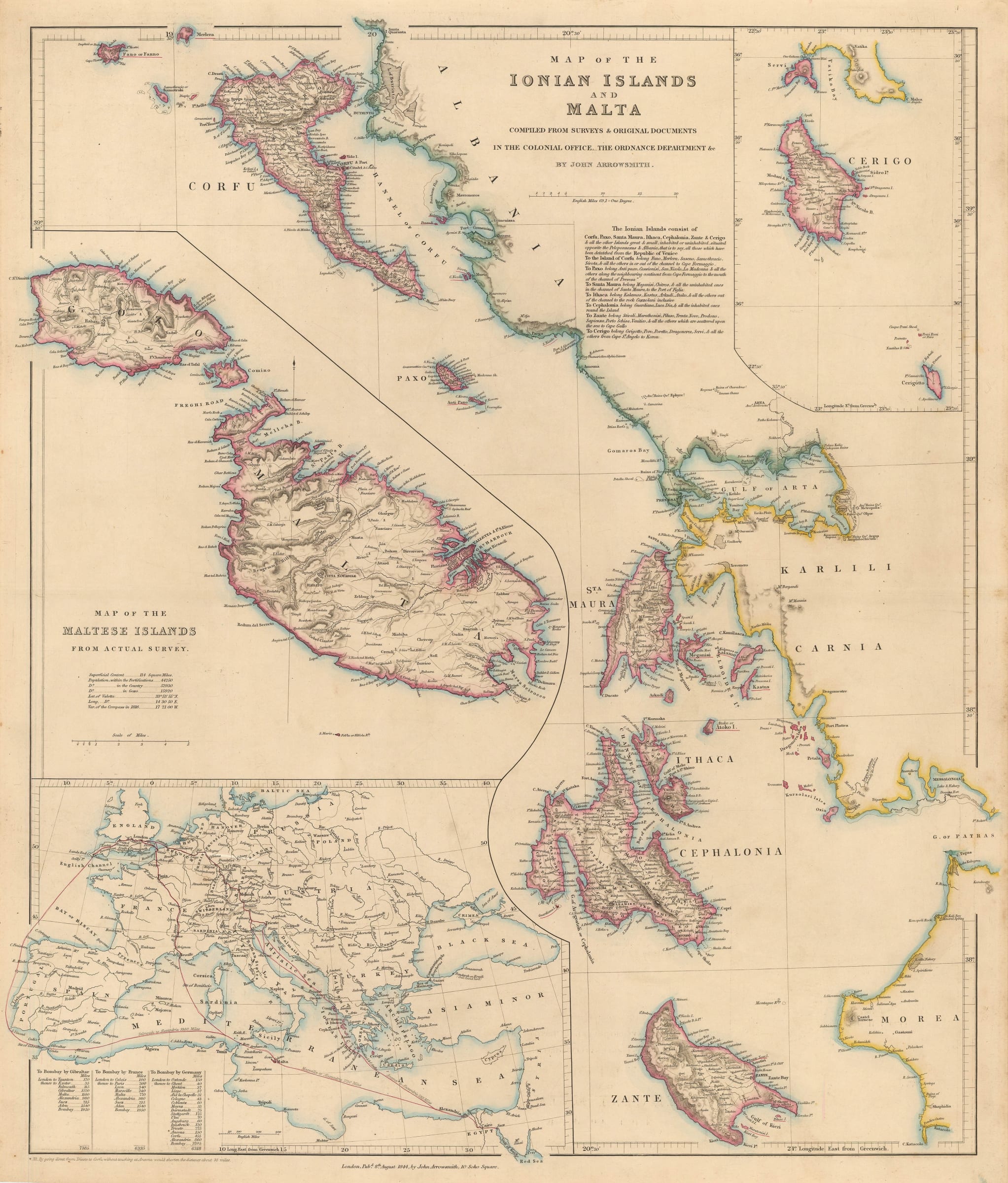 John Arrowsmith, Map of the Ionian Islands and Malta, 1844 | The Map House